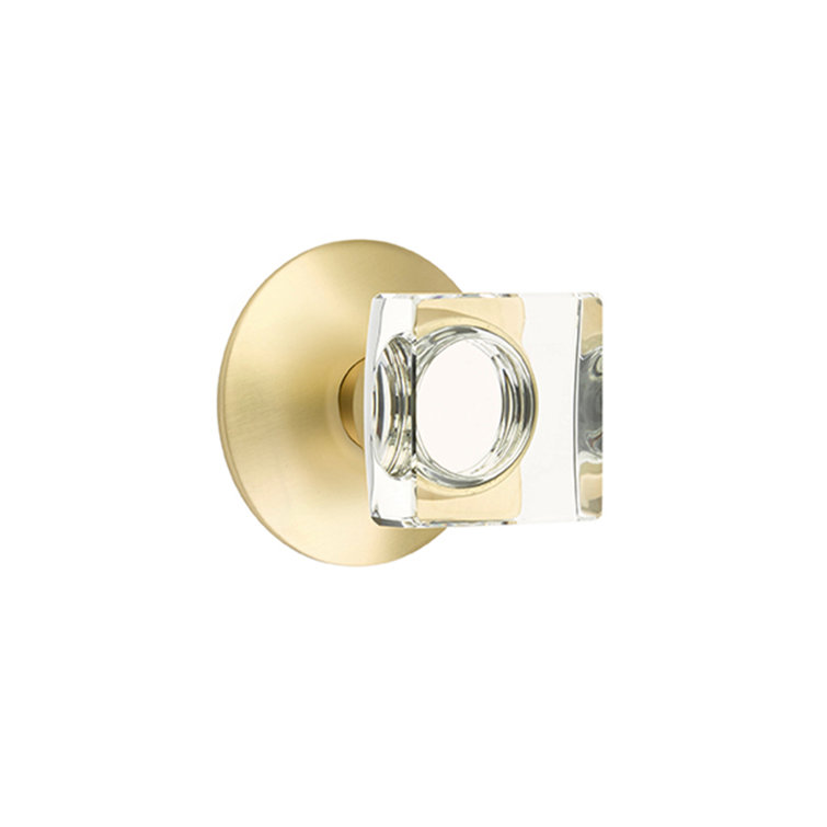 Emtek Passage Knobset w/ Modern Rosette and Modern Square Glass Knob ...