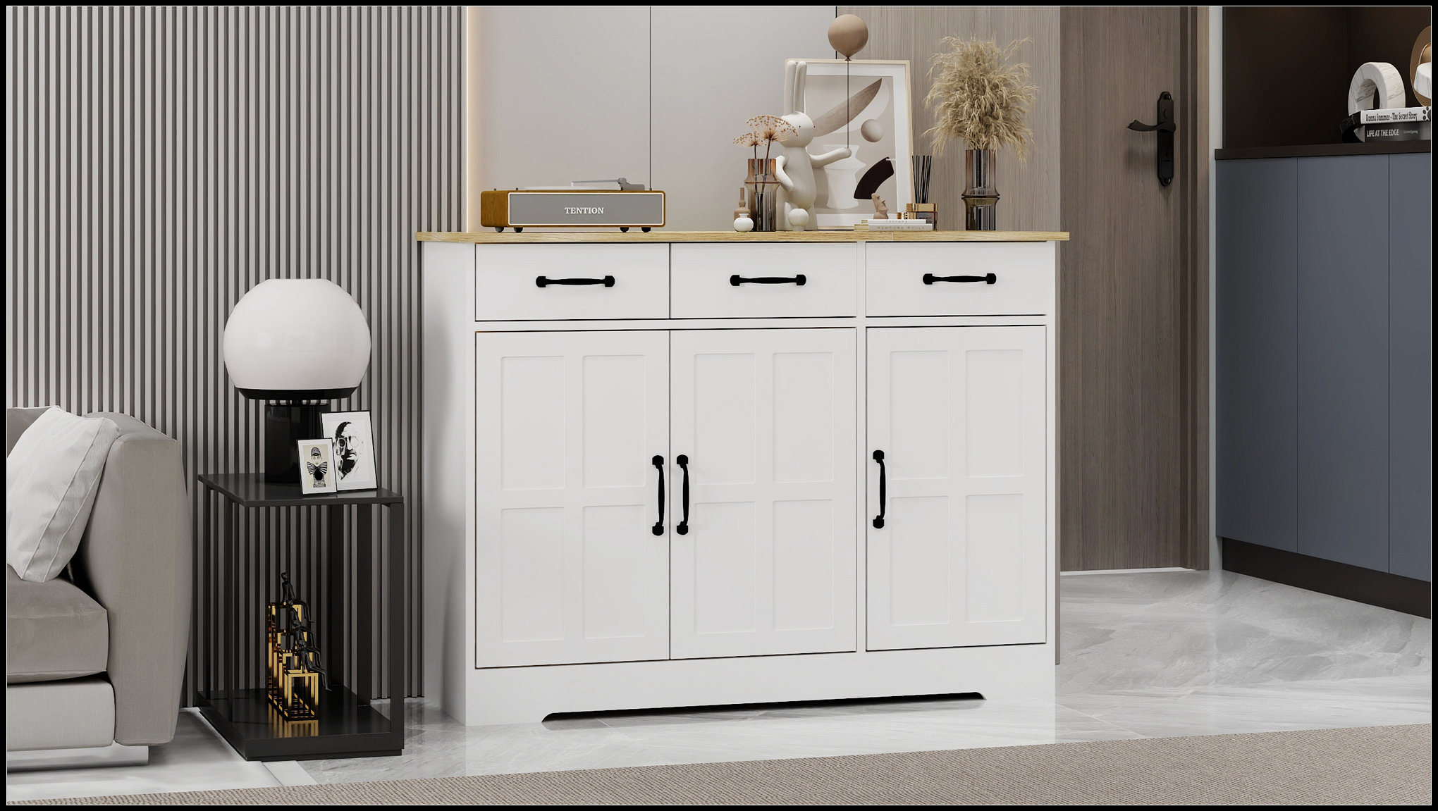 Latitude Run® Farmhouse Buffet Cabinet Storage Sideboard with 3 Drawers and 3 Doors - Wayfair Canada