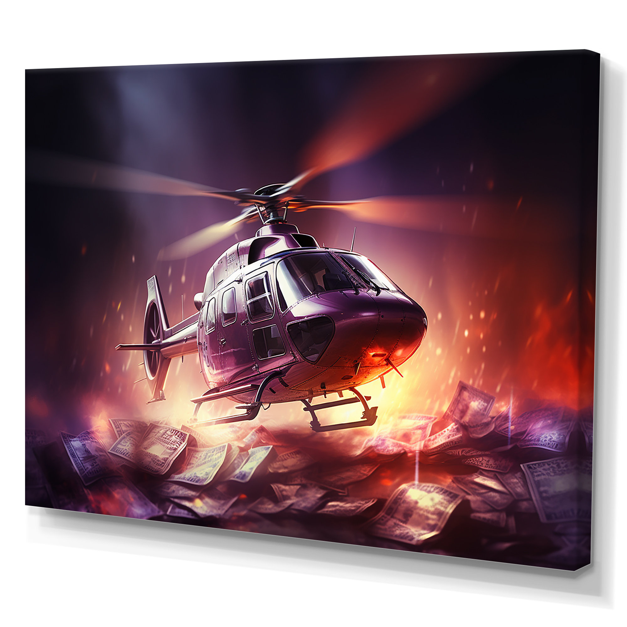 17 Stories Wealthy Helicopter Over Money - Helicopter Wall Art | Wayfair