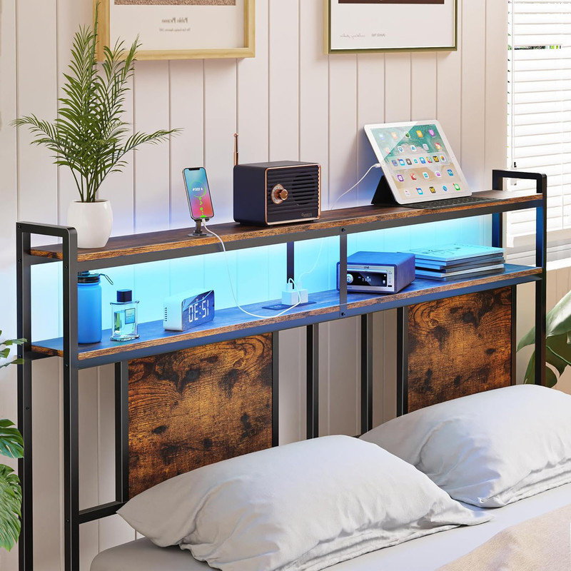 Ivy Bronx Headboard with Storage, Bed Head Board with Outlets and USB ...