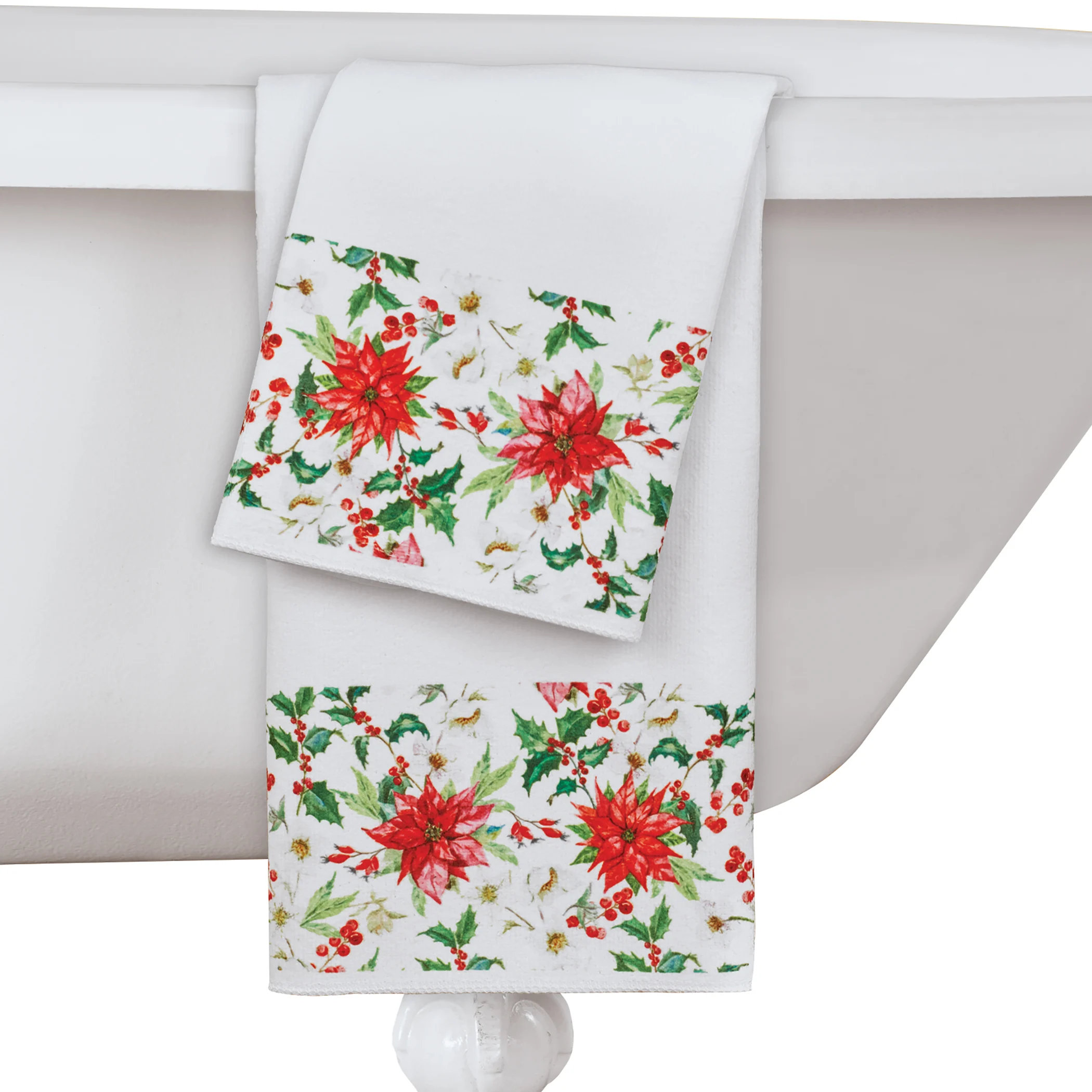 The Holiday Aisle® Pretty Poinsettia Bathroom Towels - Set of 2 | Wayfair