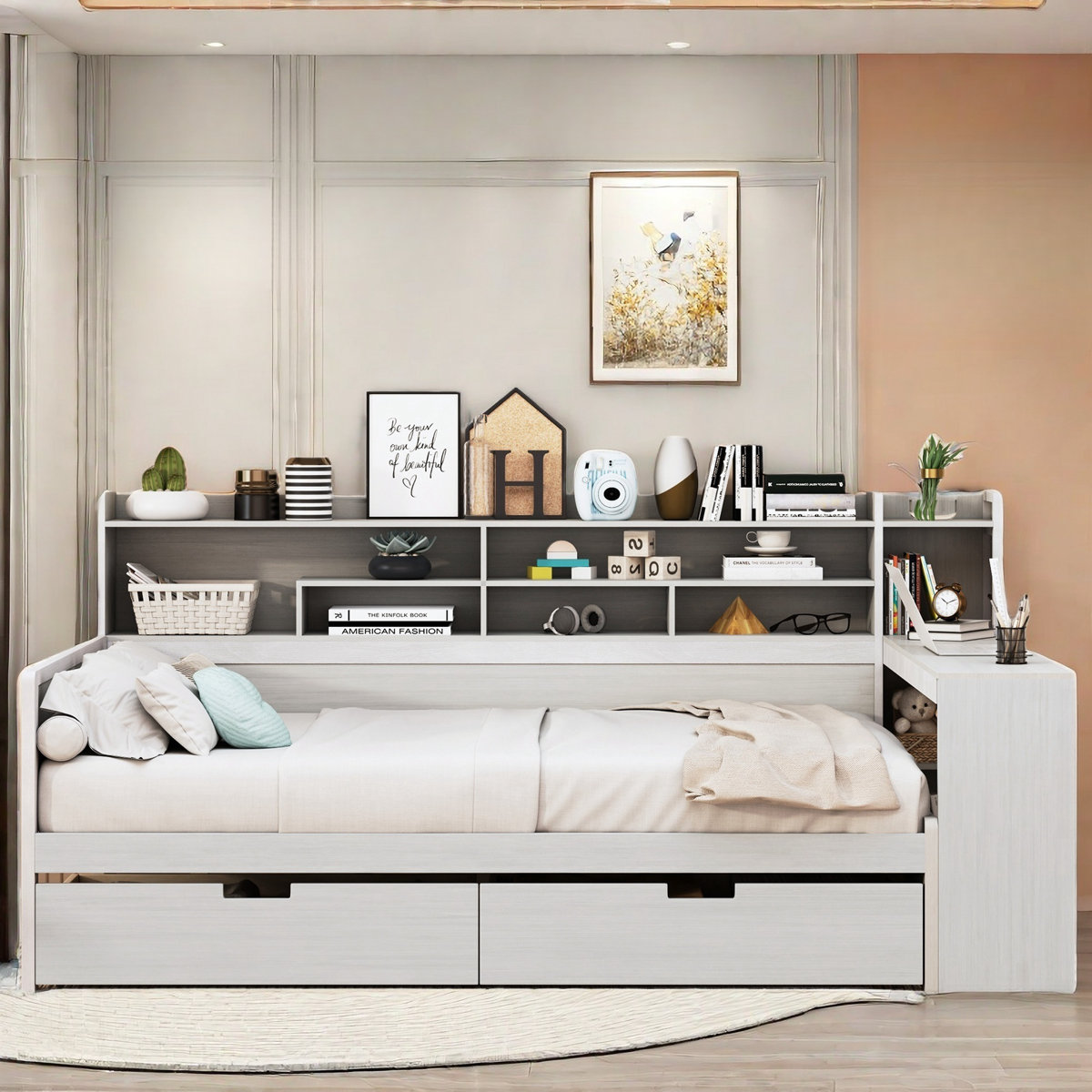 Red Barrel Studio® Rabito Daybed With Storage Shelves, Two Drawers And ...