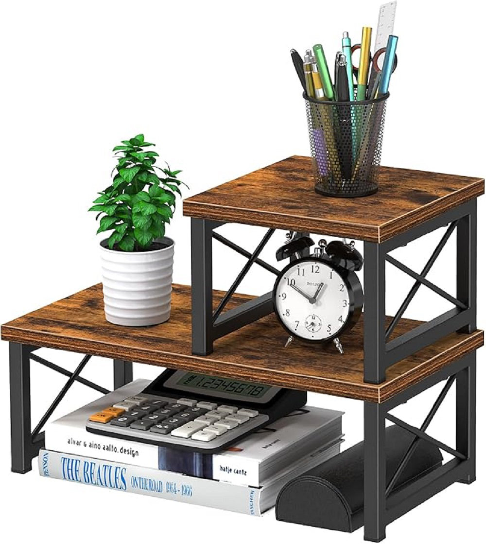 17 Stories Wood Desktop Bookshelf, Stackable Small Desk Bookshelf, Desk ...