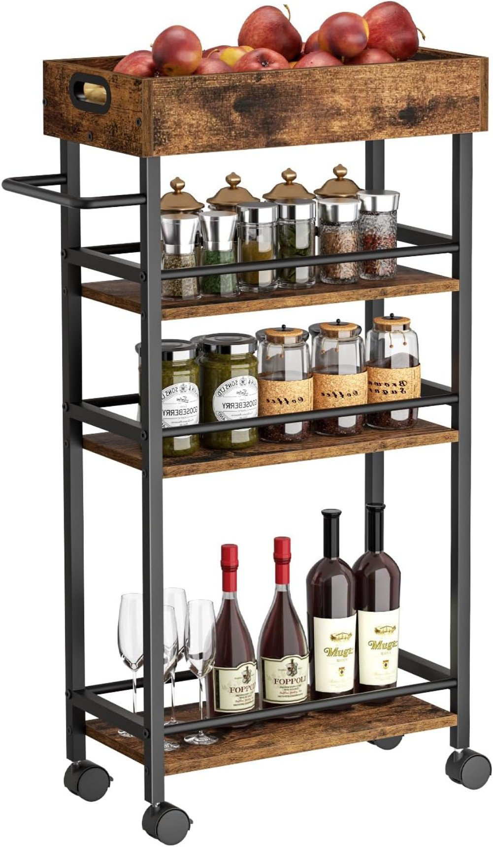 Shimano Slim Storage Cart, 4 Tier Rolling Cart With Handle, Rolling ...