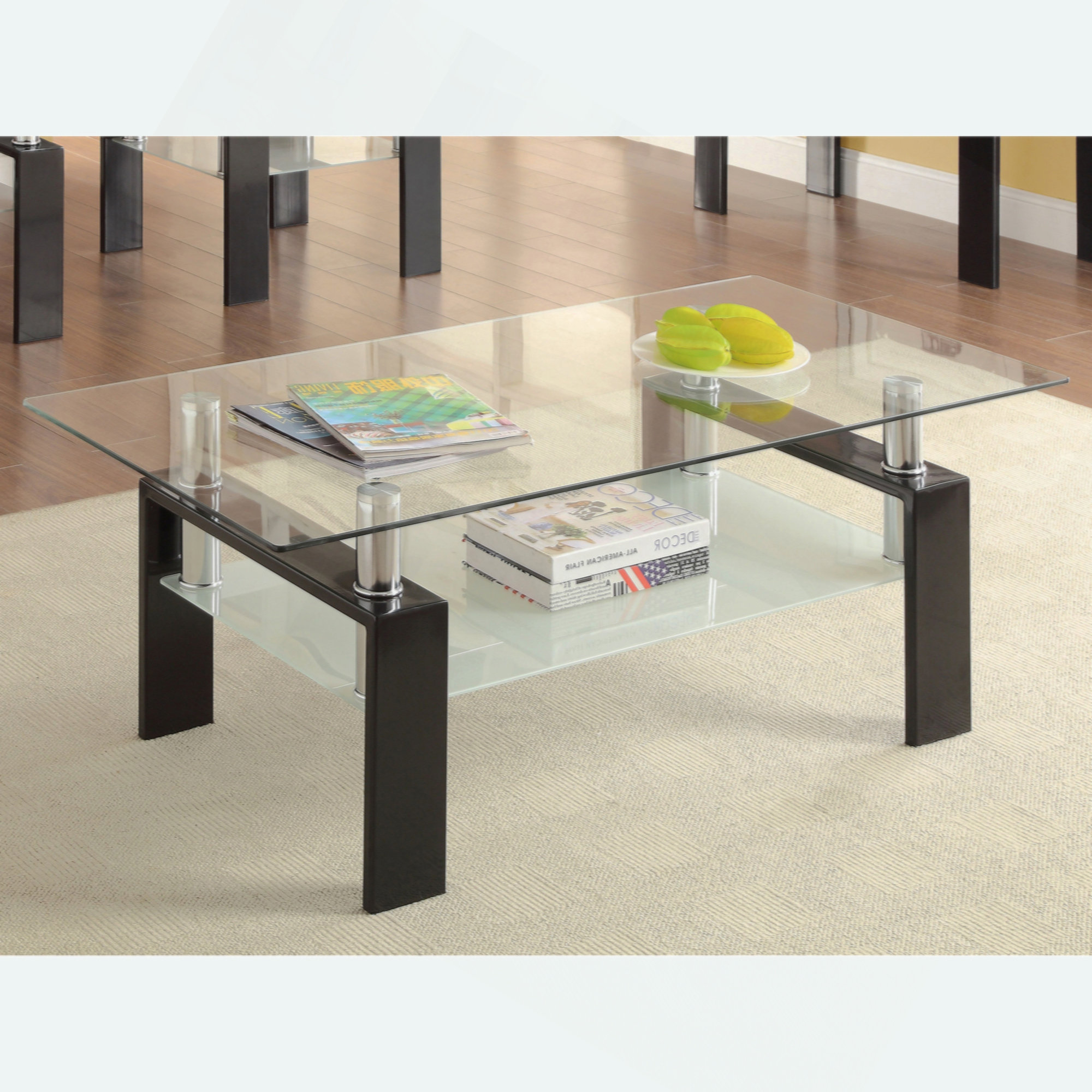 David Moriah Black 1-Shelf Rectangular Glass Top Coffee Table - Wayfair ...