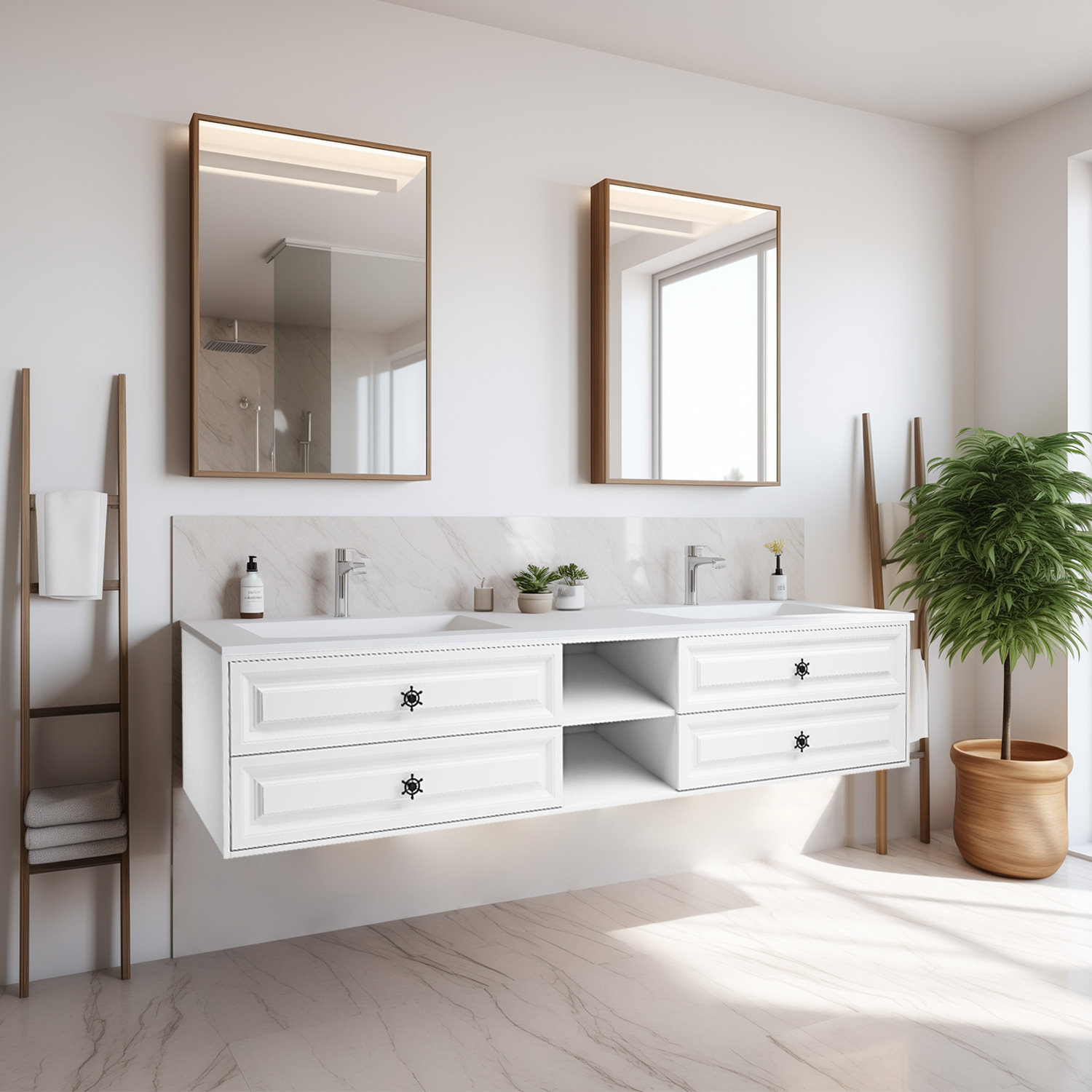 DEJIN 96" Floating Bathroom Vanity Base Without Top,wall Mounted ...