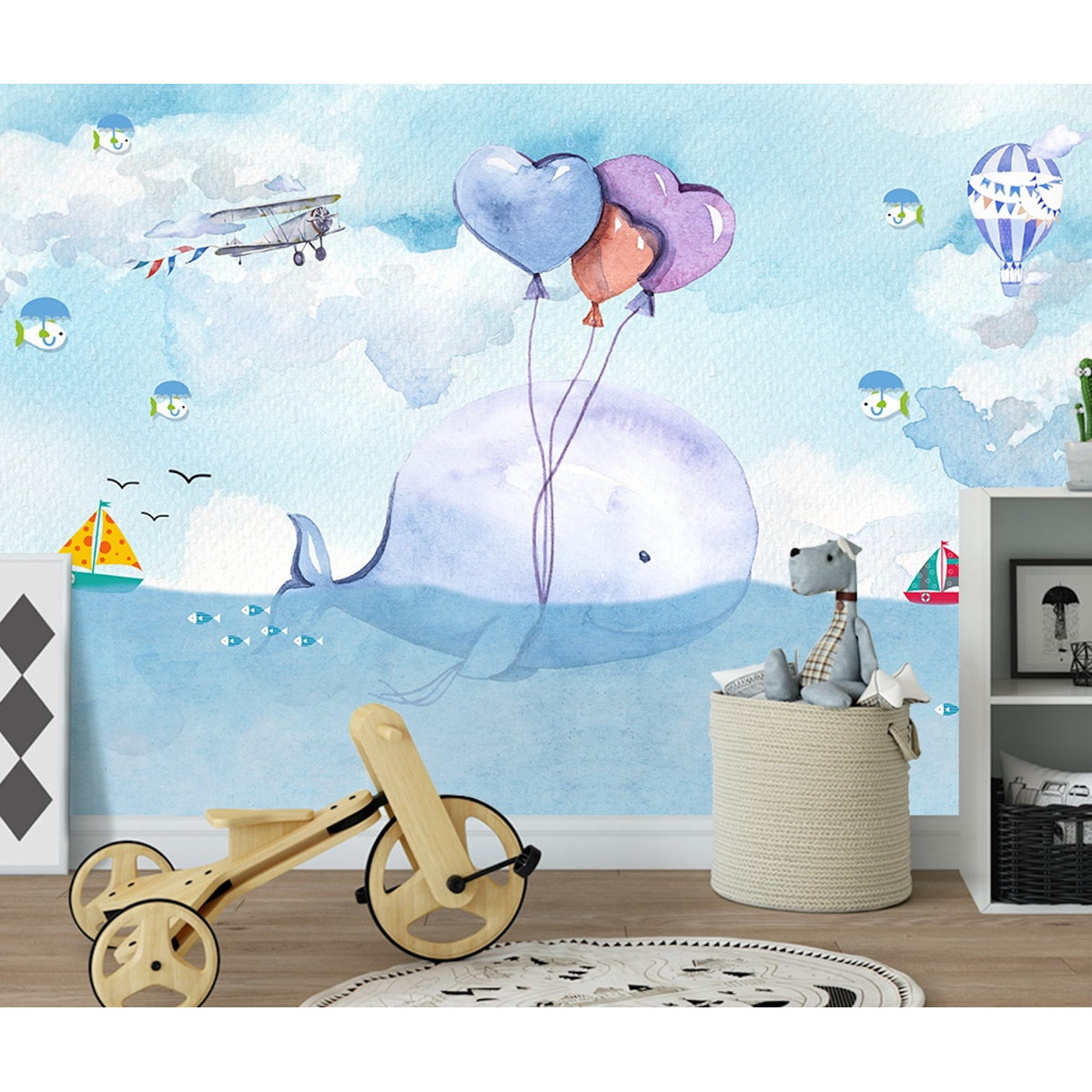 Isabelle & Max™ Recdo Cartoon Whale and Sea Landscape Wall Mural | Wayfair