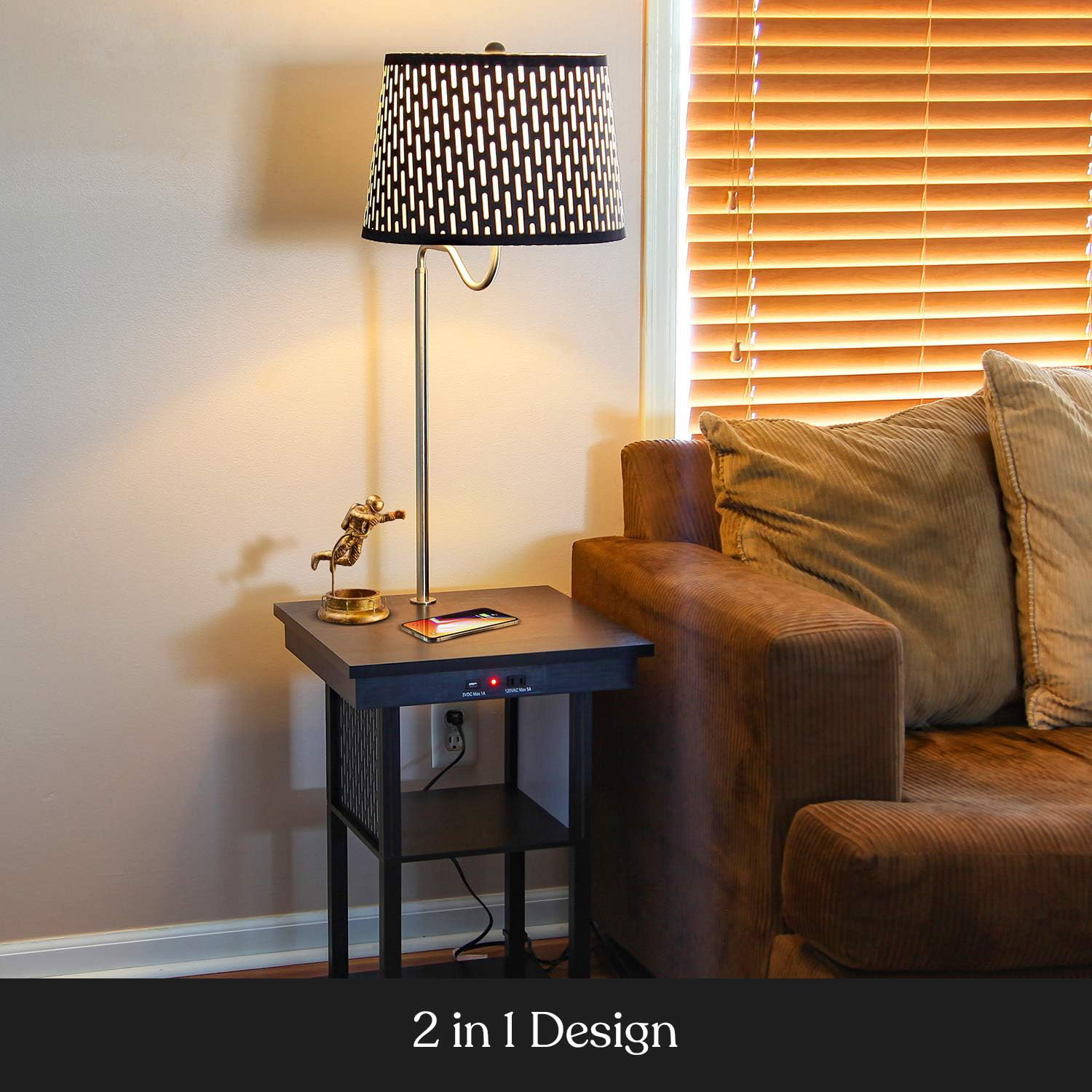 Brayden Studio Brightech Madison LED Table & Floor Lamp Combo With Wireless Charging Pad, USB ...