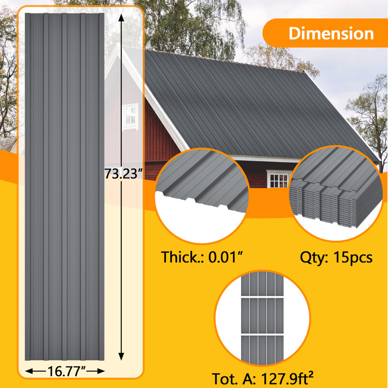 Thanaddo 15X Roof Panels Galvanized Steel Hardware Roofing Sheets | Wayfair