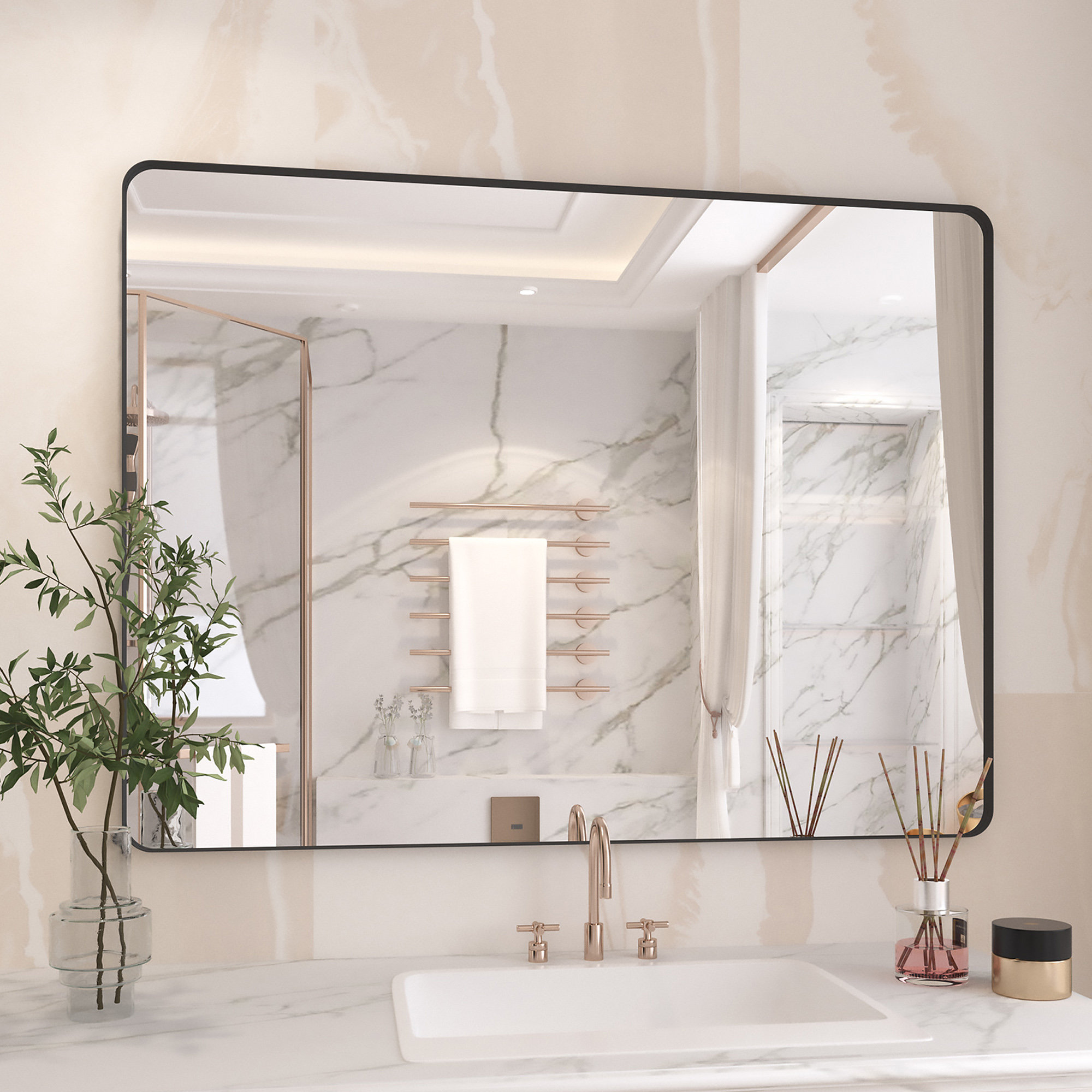 Latitude Run® Nicolay Rounded Corner Metal Framed Wall Mirror | Wayfair