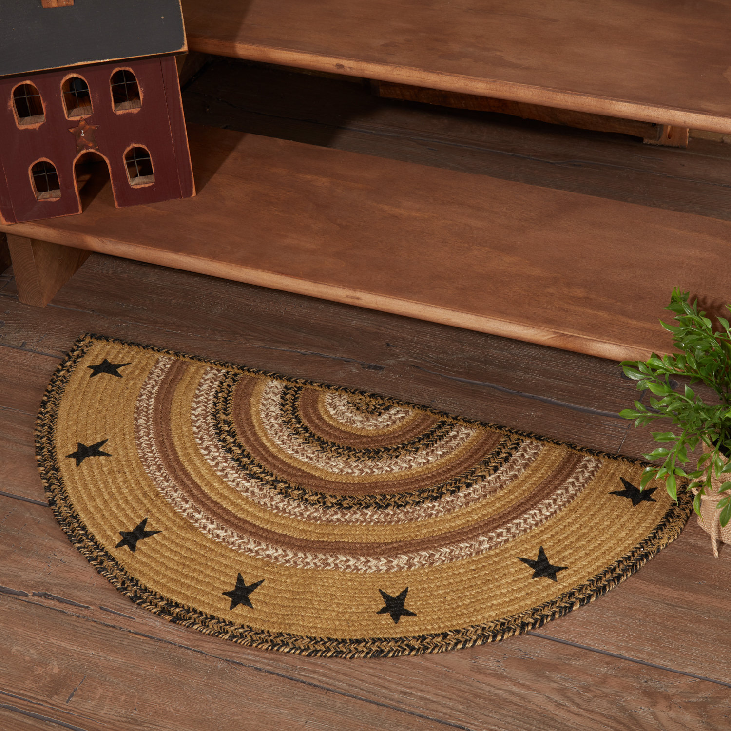 VHC Brands Kettle Grove Jute Rug Half Circle Stencil Stars 16.5X33 ...
