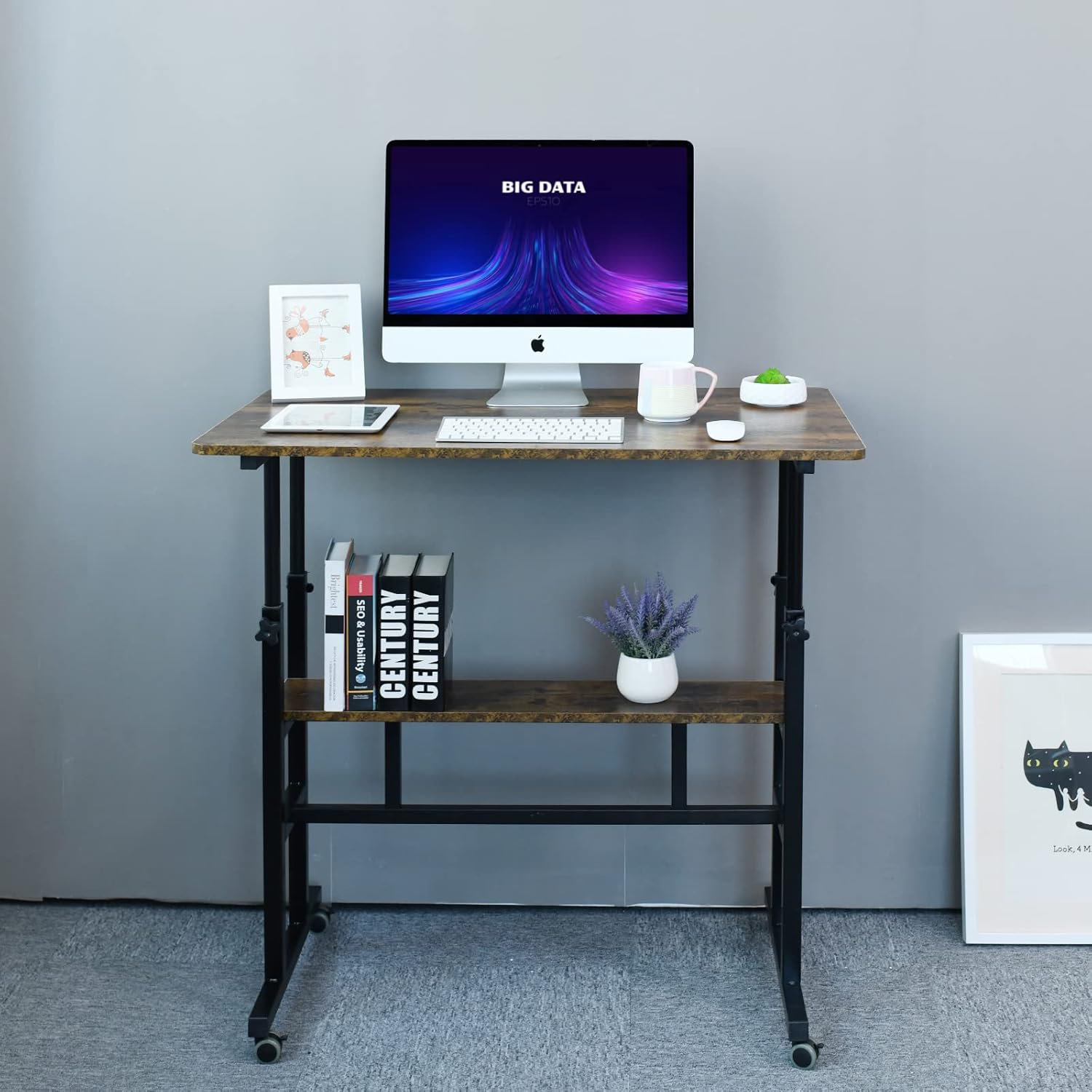 Inbox Zero Adjustable Computer Desk Rolling Laptop Cart On Wheels Home ...