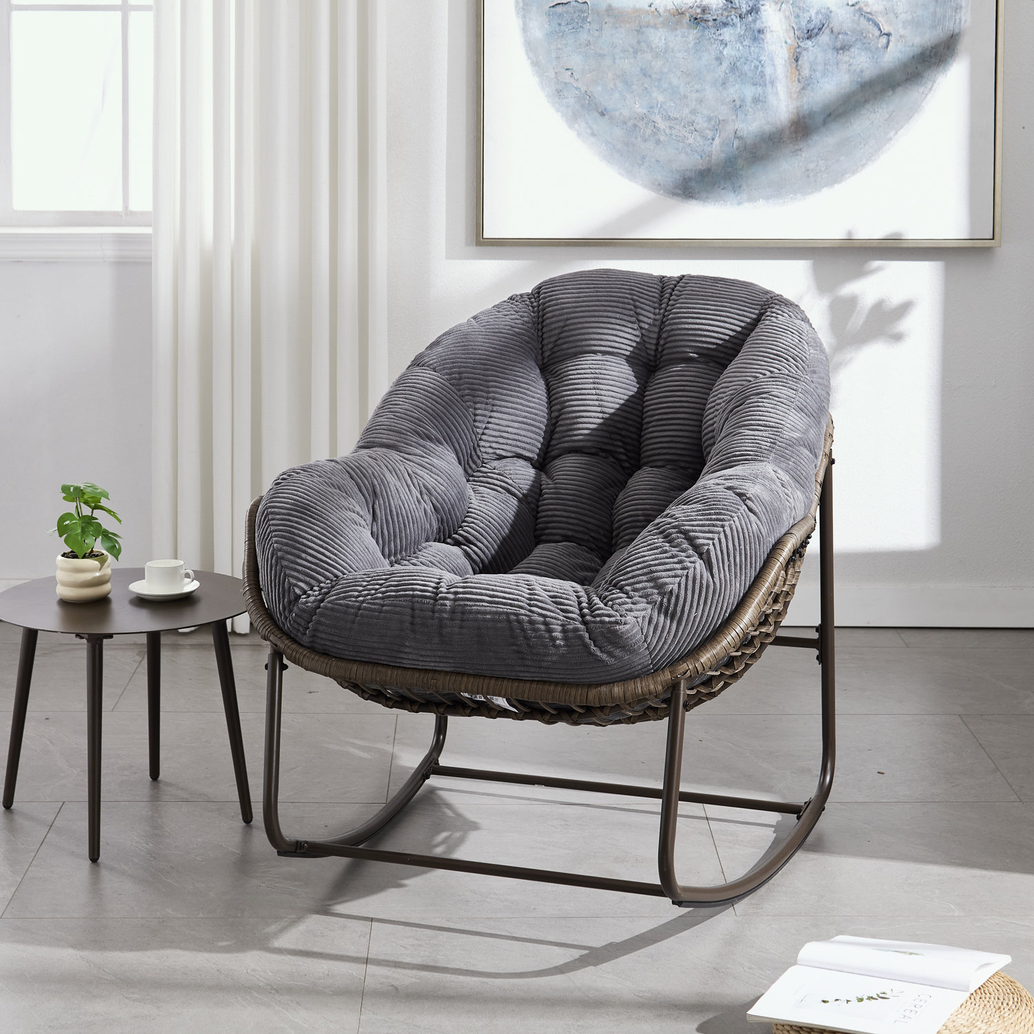 Bayou Breeze Rattan Rocking Chair with soft cushion - Wayfair Canada