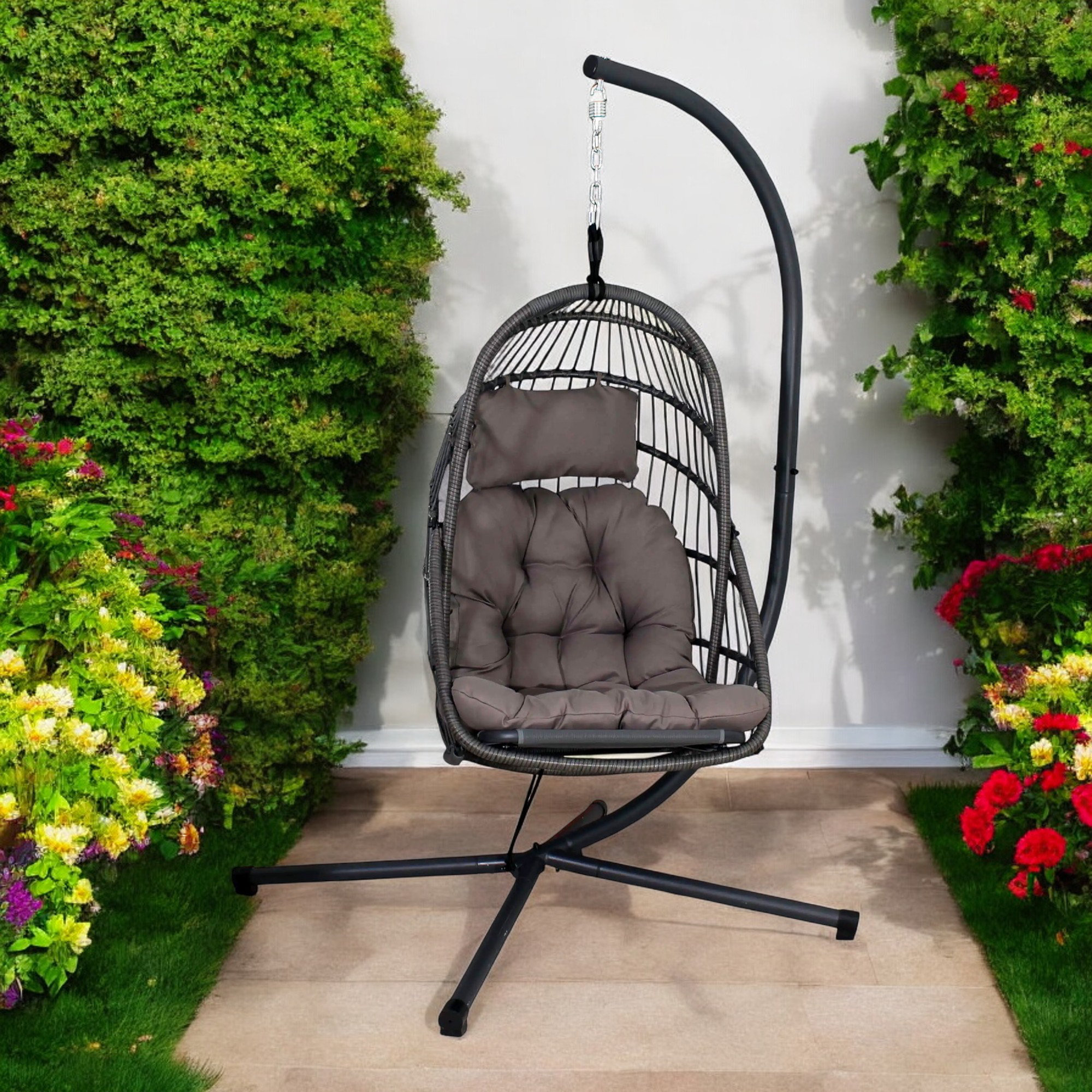 Royalcraft Egotistic Pod Chair with Grey Rattan and Rope Weave ...