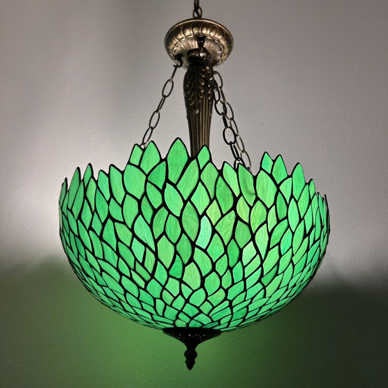 Fleur De Lis Living Spiro Tiffany Pendant Lights Green Leaves Stained ...