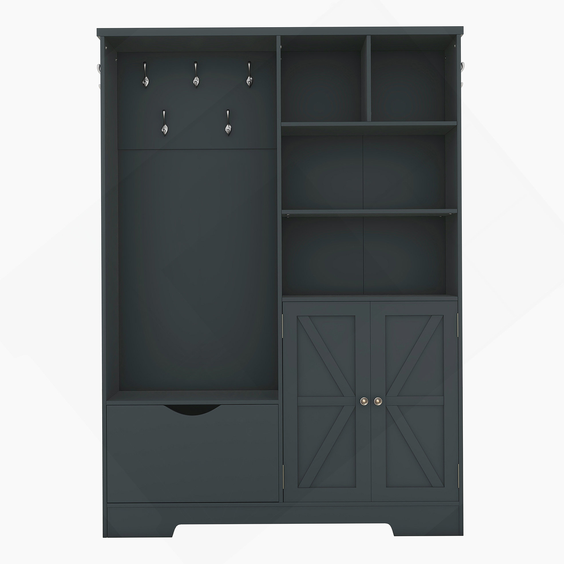 Canora Grey Antique Blue Hall Tree with Storage Bench, Shelves ...