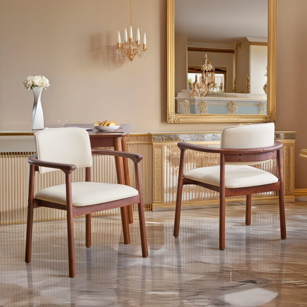 Latitude Run® Rubber Wood Dining Chair Set - PU Cushioned Seating with ...