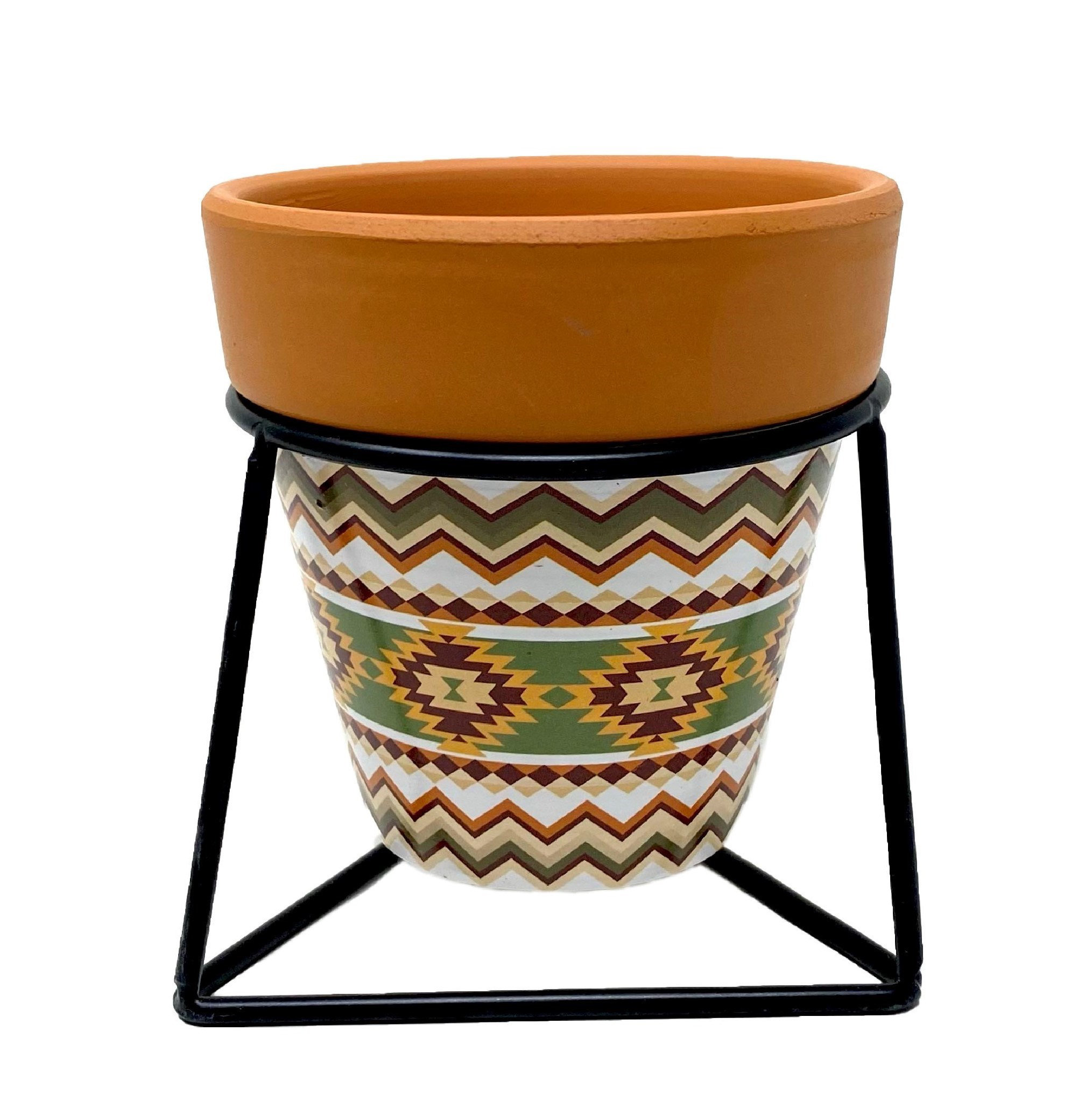 Dakota Fields Succulent Cactus Tribal-Print Terracotta Planter Pot With ...