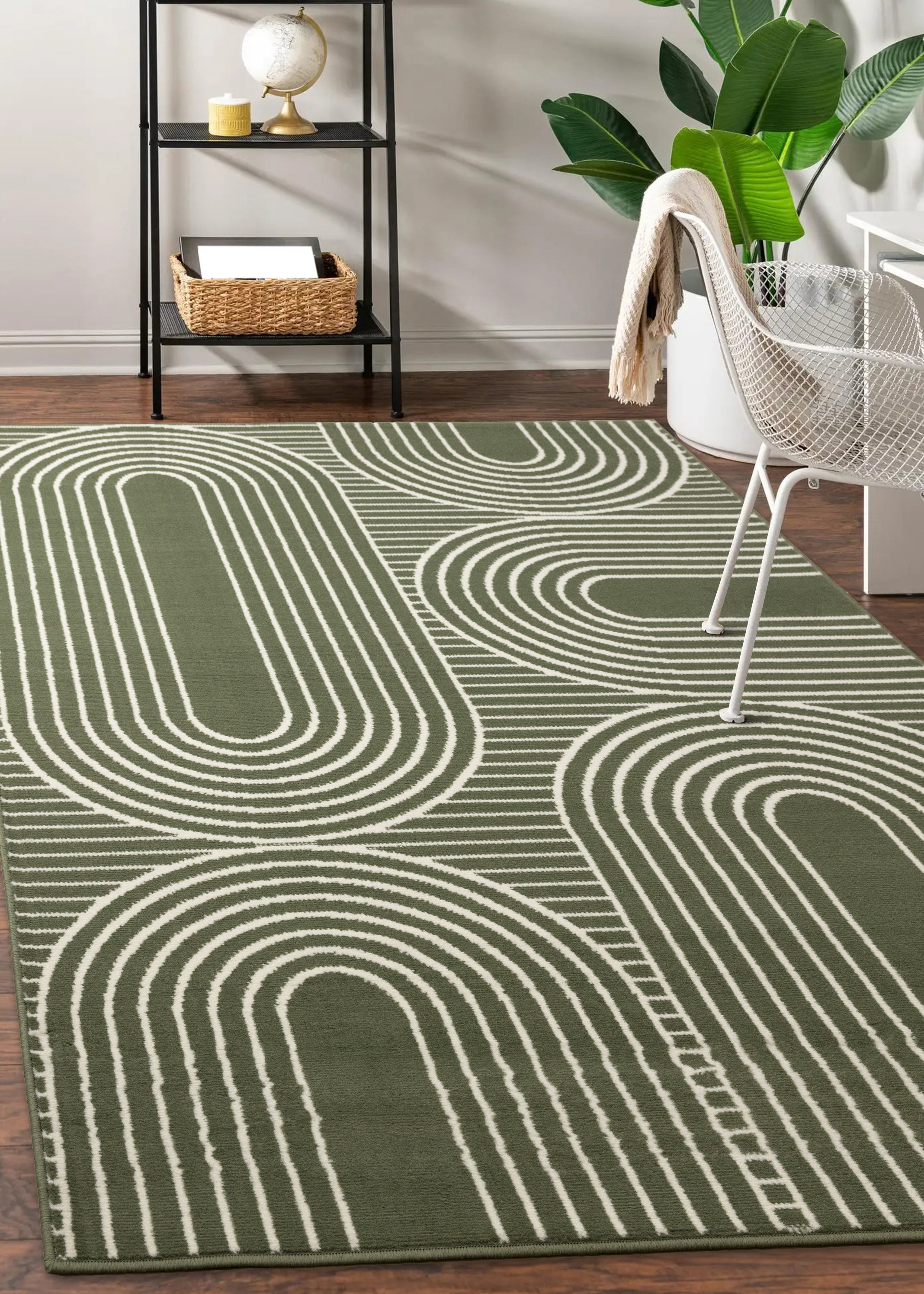 Brayden Studio Fresno Green Cream Curved Lines Area Rug - Wayfair Canada