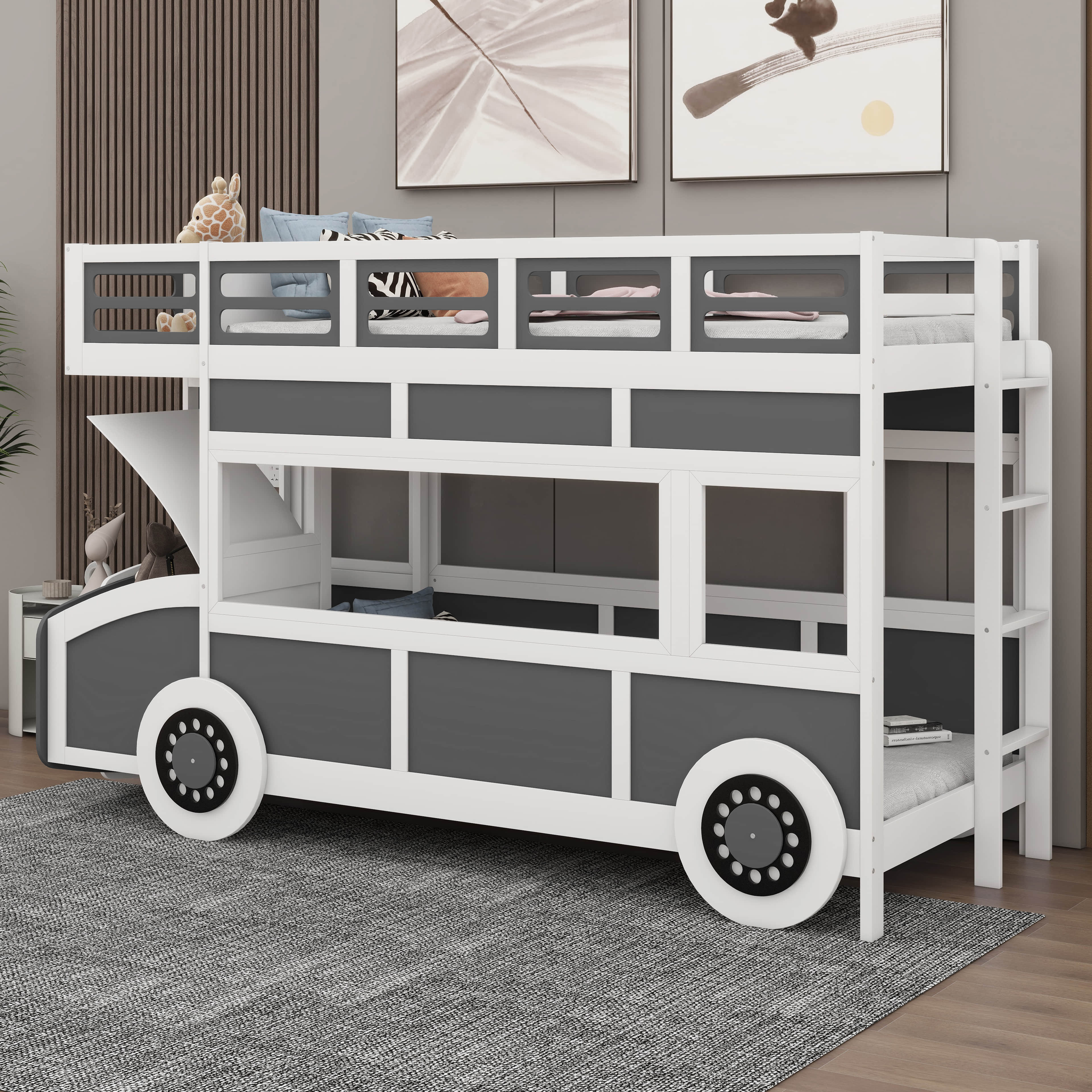 Zoomie Kids Alpcan Twin over Twin Bus-shaped Bunk Bed with Wheels and ...