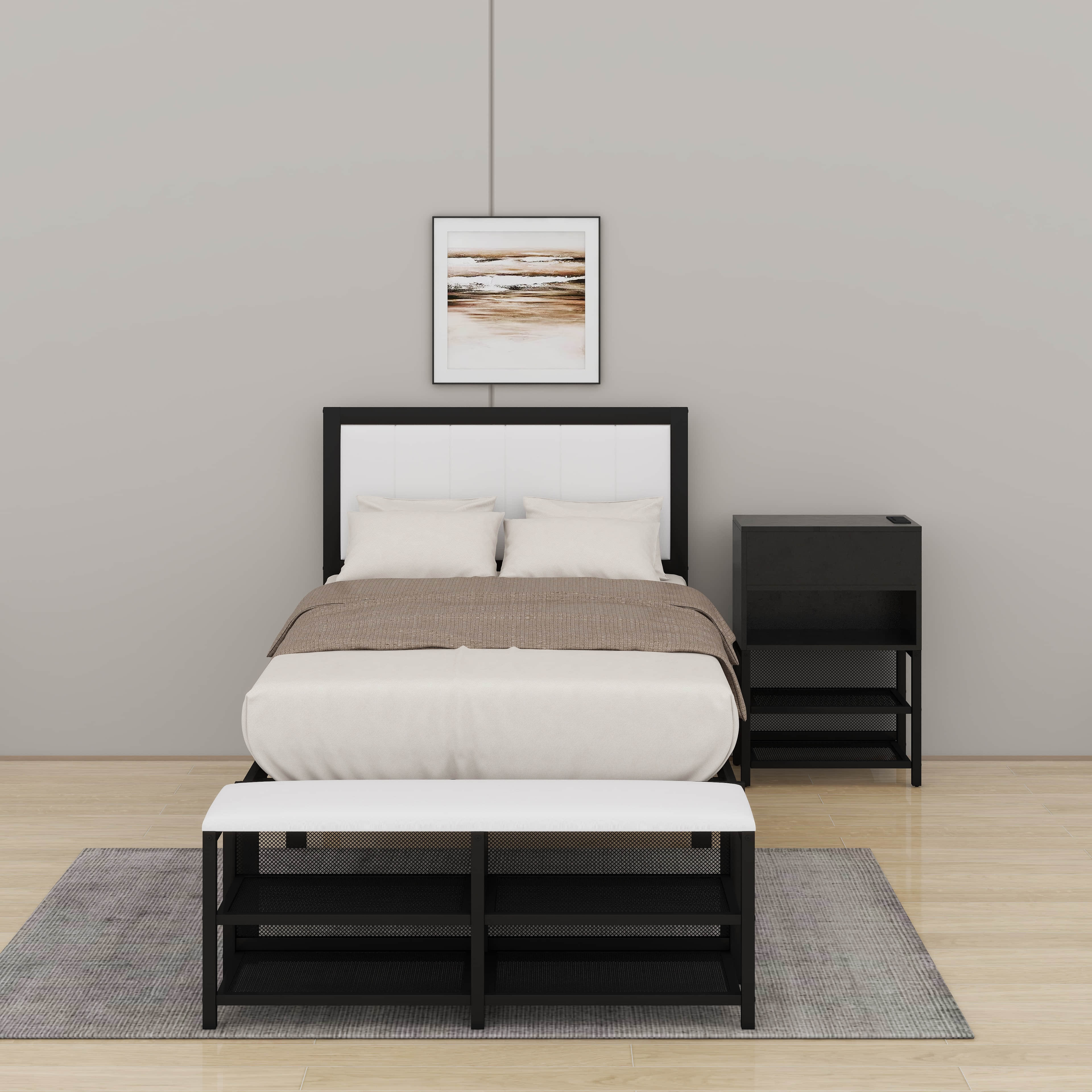Latitude Run® Twin Metal Platform Bed With Two-Tier Storage Shelves ...