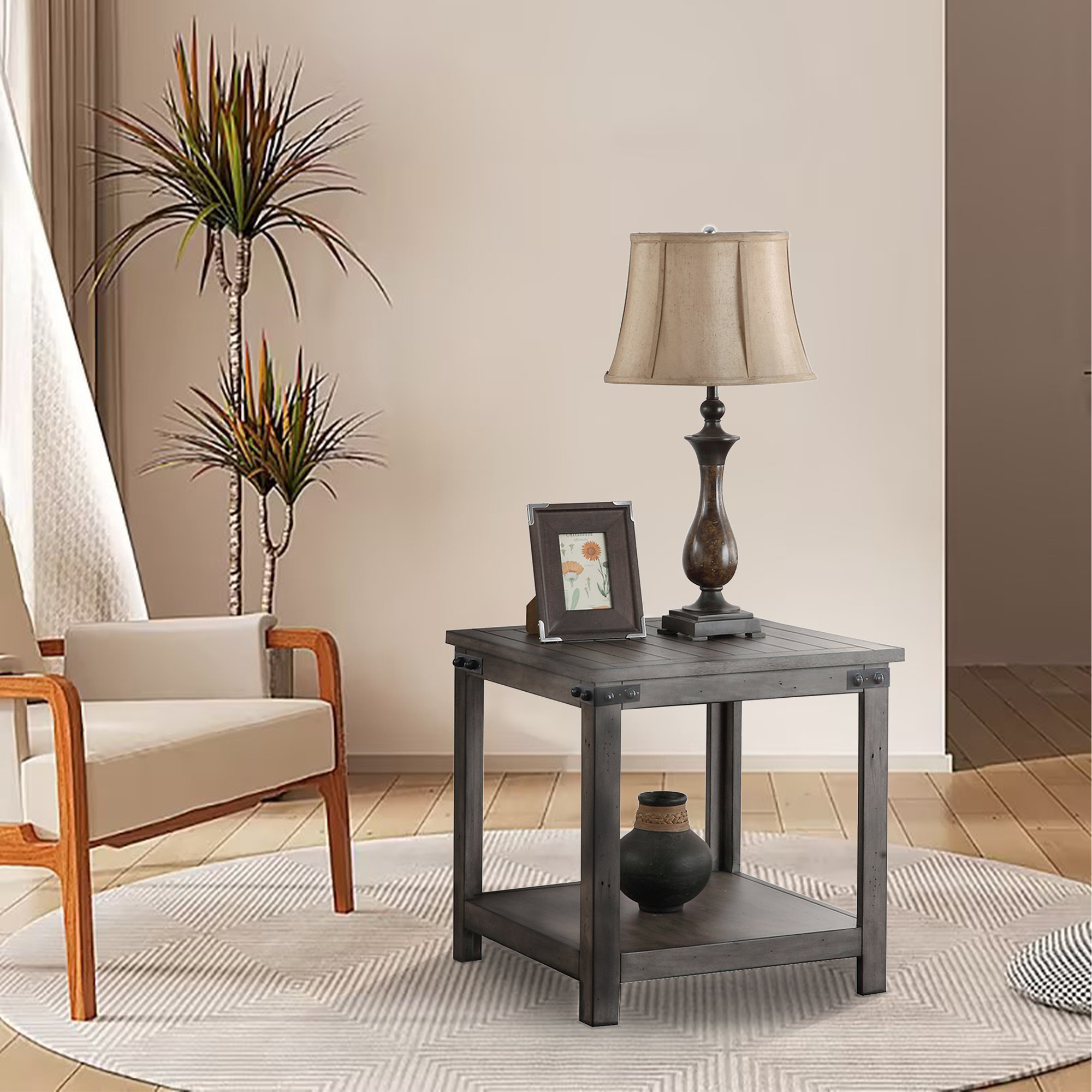 Gracie Oaks Auralee 24" Gray Wooden Side Table | Wayfair