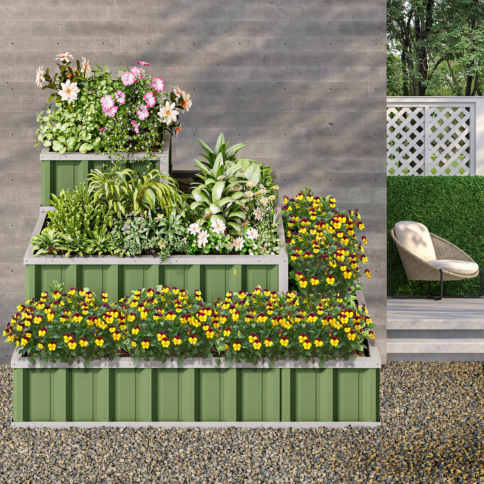 Arlmont & Co. 4X4x2 Ft 3 Tiers Square Stackable Raised Garden Bed ...