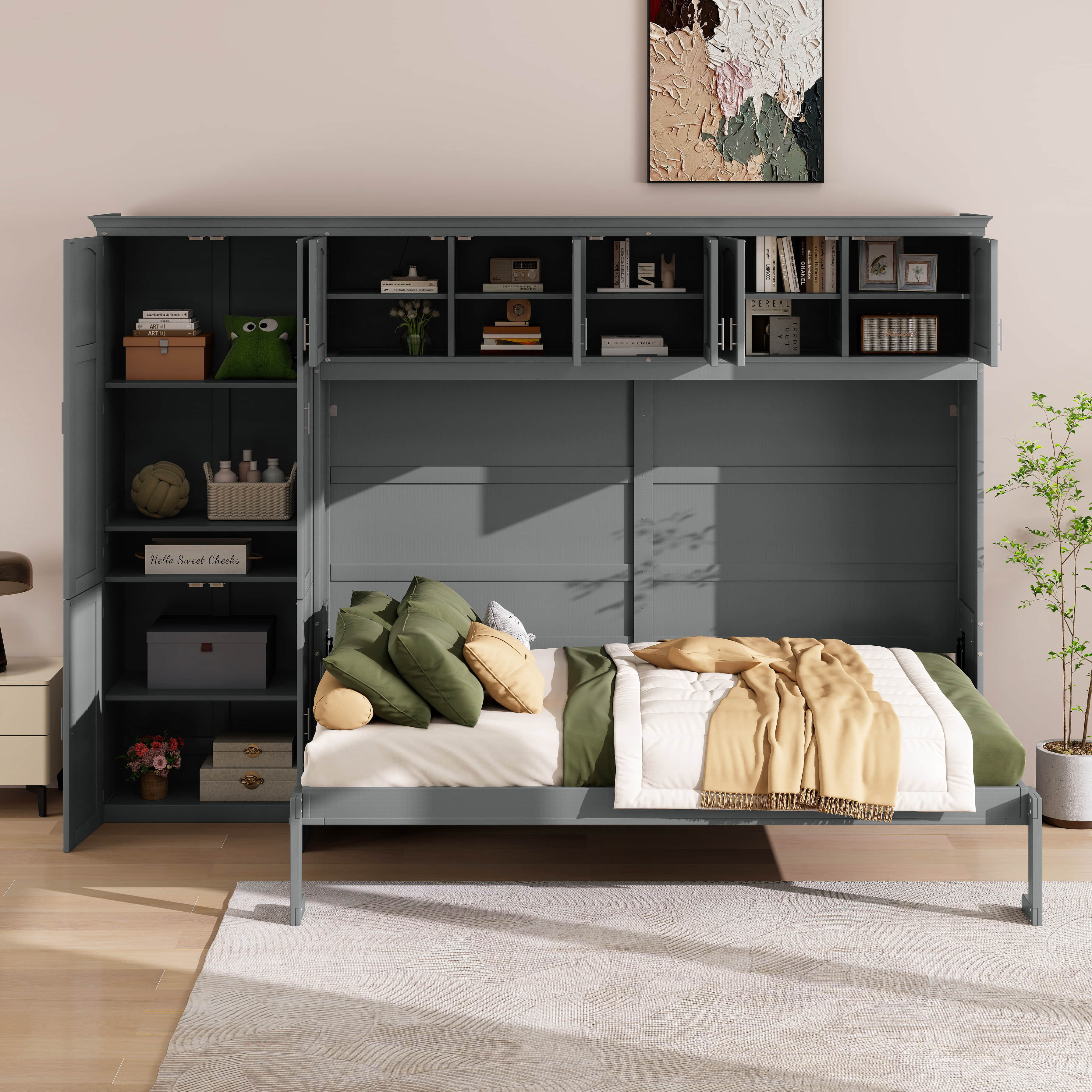 Red Barrel Studio Queen Size Murphy Bed Wall Bed With Cabinets,Horizontal Murphy Bed With ...