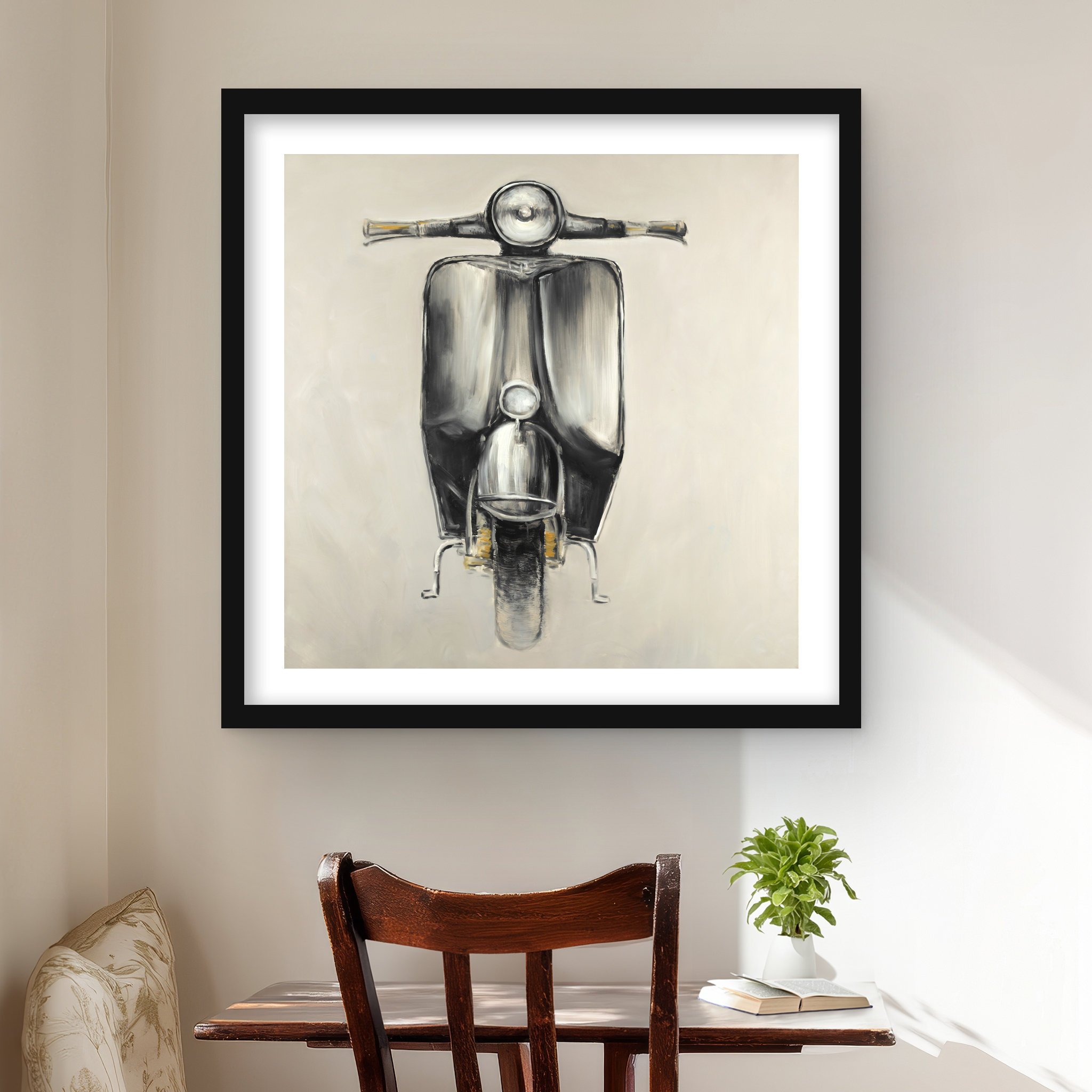 Lark Manor™ Small Black Moped Vintage Motorcycle Print | Home Decor Art ...
