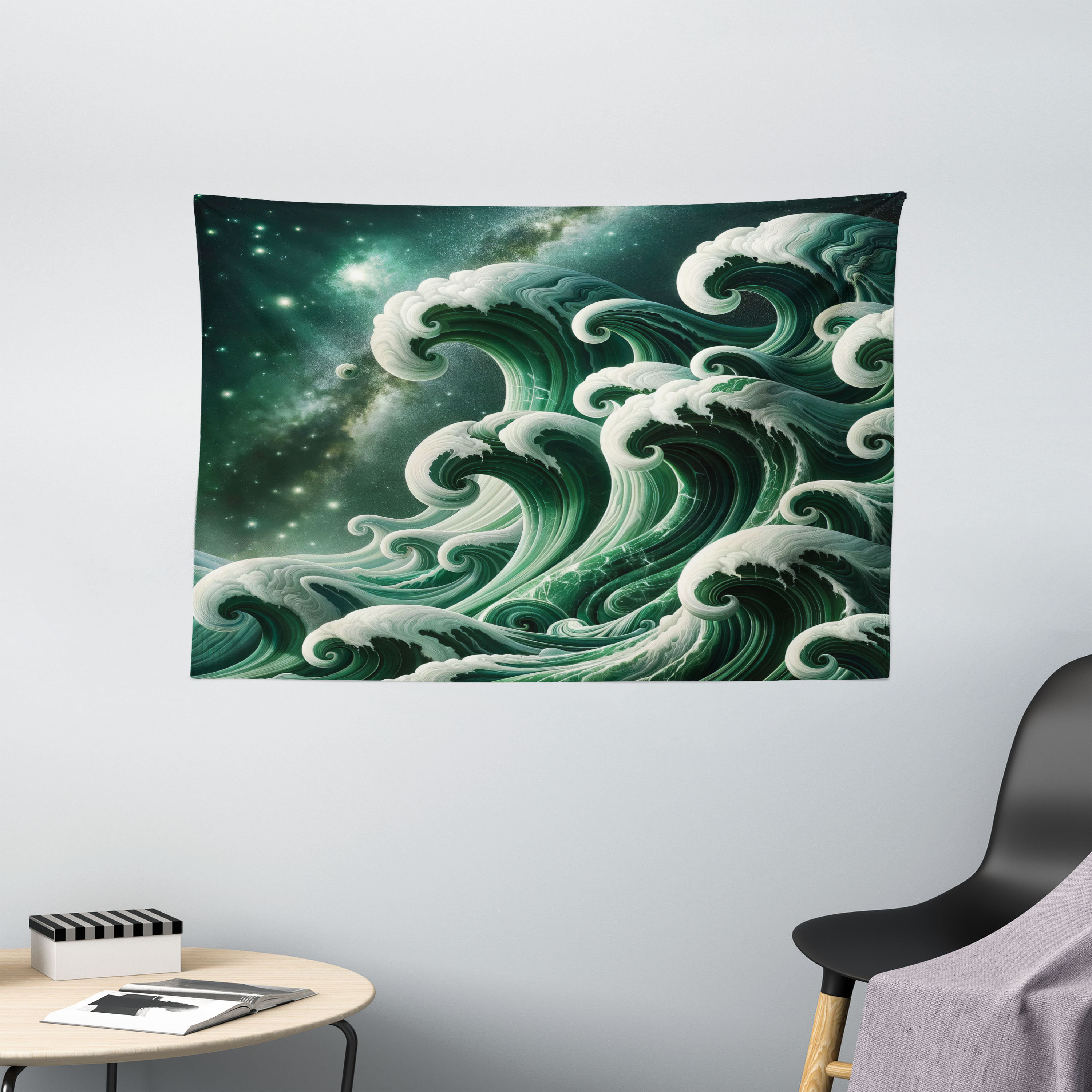 August Grove® Green Tapestry Wall Hanging Marble Print Waves Galaxy Sky ...
