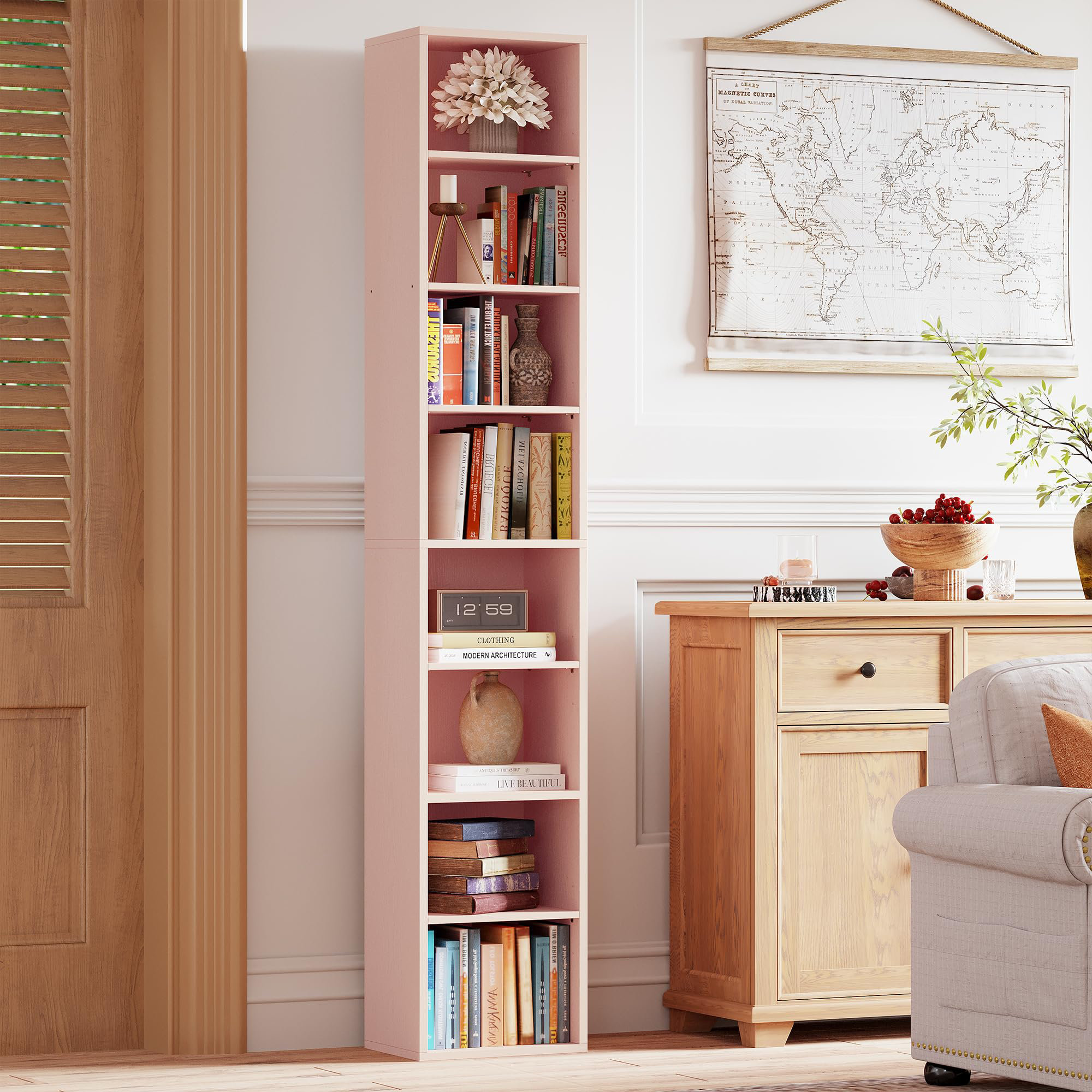 Latitude Run® Tall Narrow Bookshelf 8 Tiers, Compact Corner Bookcase ...