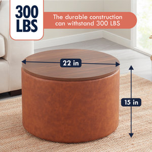 Ebern Designs Large Round Storage Ottoman Coffee Table Ottoman With ...