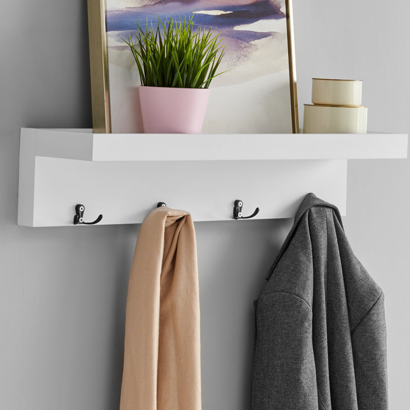 Latitude Run® Ladue Wall Mounted Coat Rack with Decorative Ledge Shelf ...