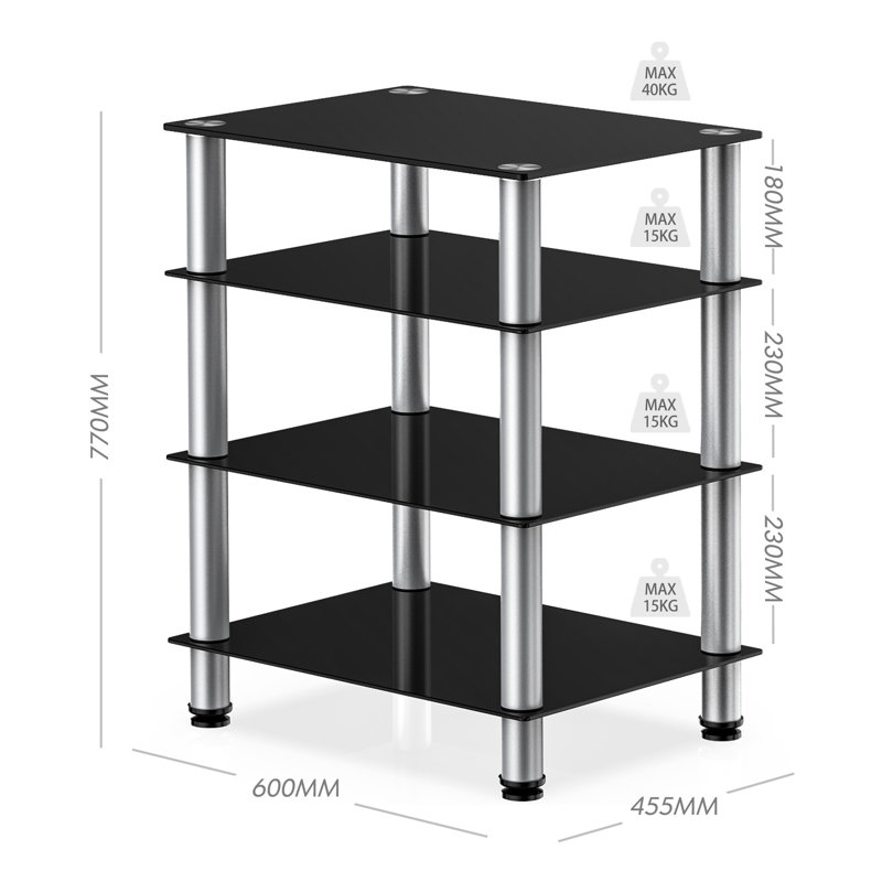 Ebern Designs Modern Audio Cabinet With 4 Tier Glass Shelf & Reviews ...