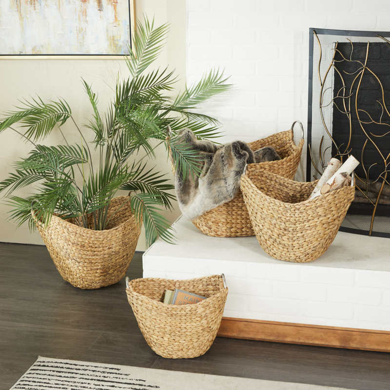 Highland Dunes 4 Piece Brown Seagrass Handmade Woven Storage Basket ...