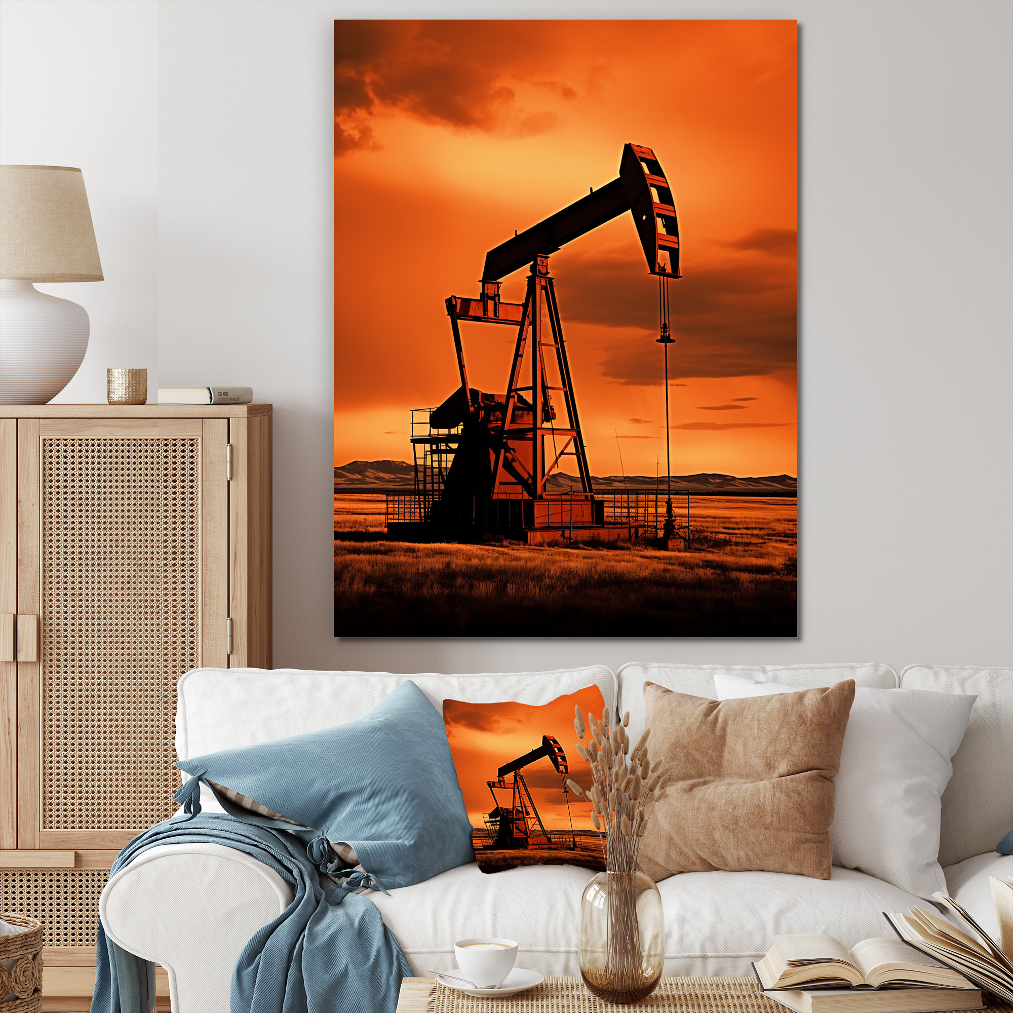 Design Art Modern Orange Drilling Rig Field On Canvas Print | Wayfair