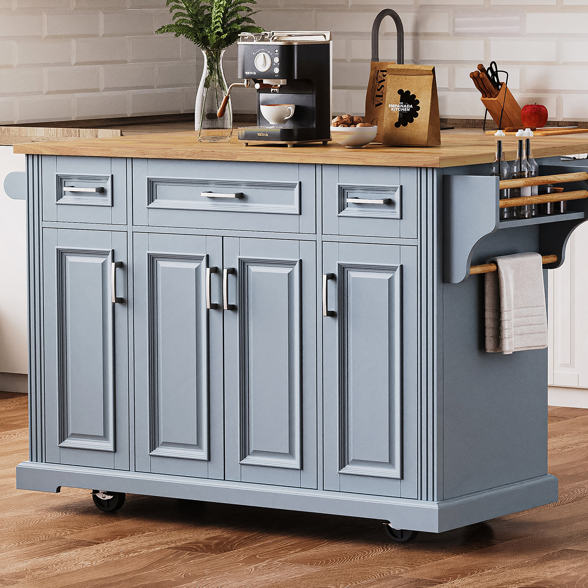 Lark Manor 54-inch Large Kitchen Island with Rubber Wood Drop Leaf ...