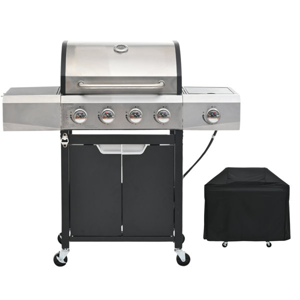 endark 4-Burner Propane Gas Grill with 1 Side Burner and Cover for ...