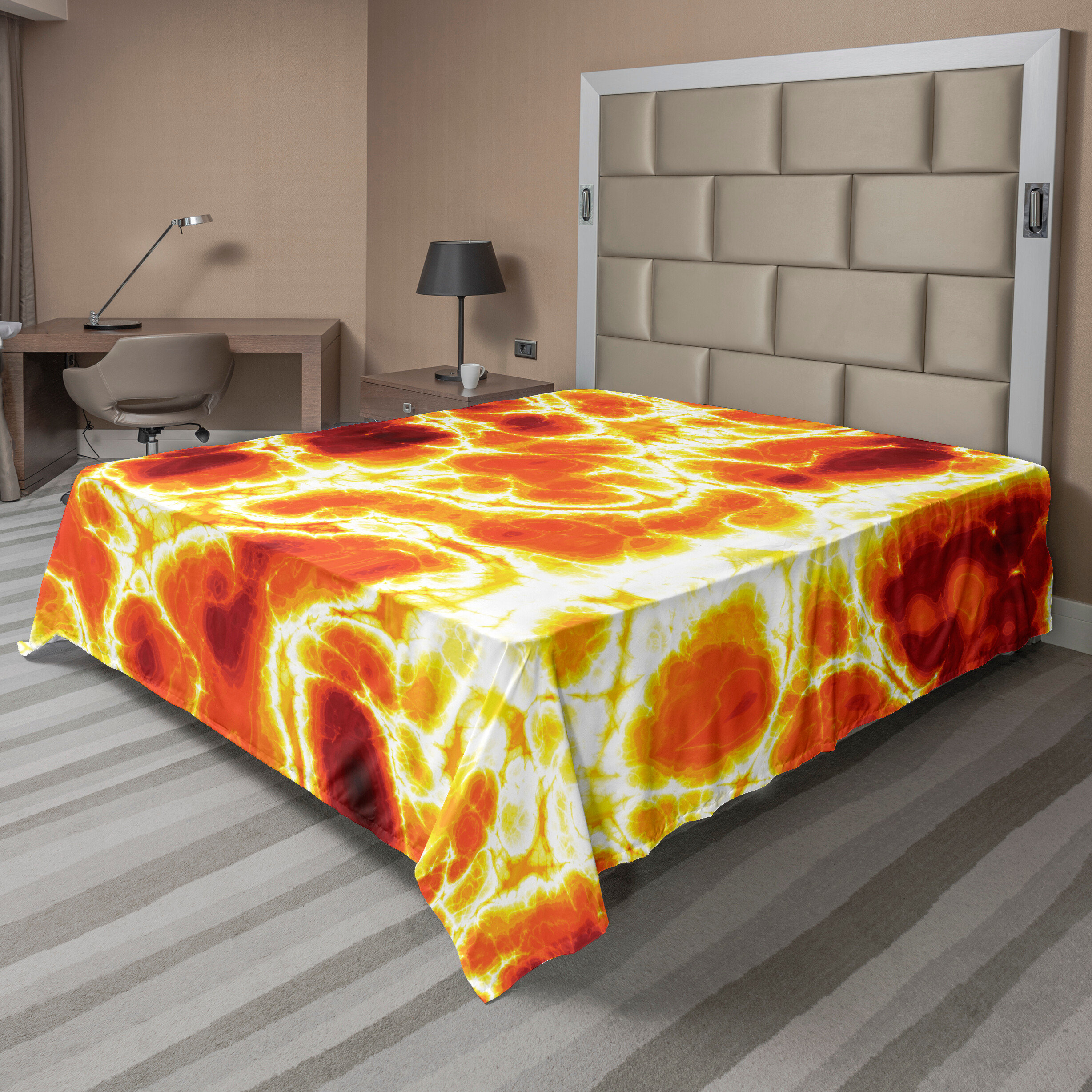 Ambesonne Warm Colors Top Flat Sheet Lava Print Magma Volcan King Burnt ...