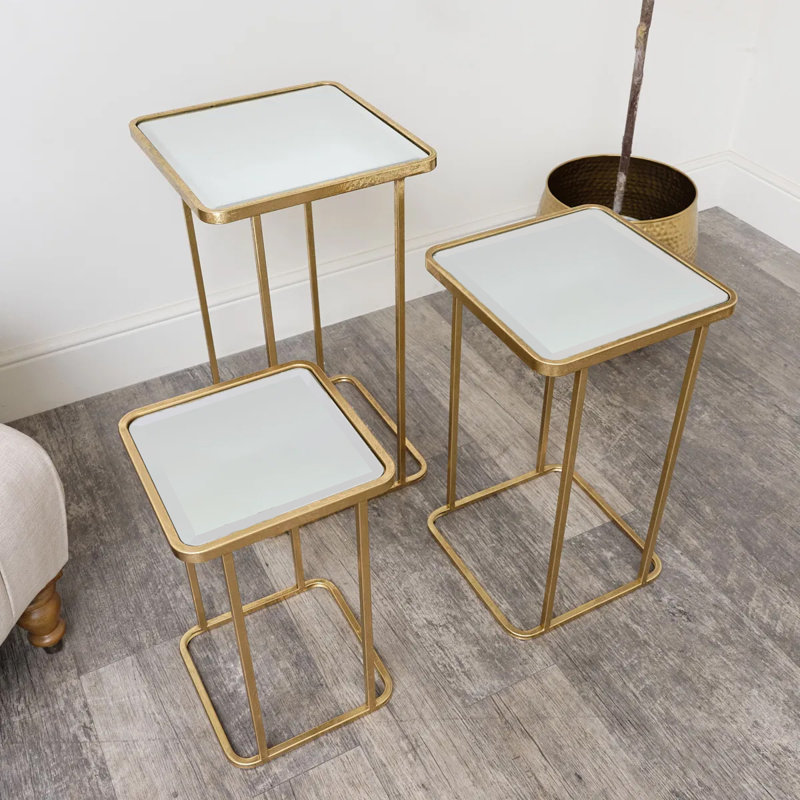 Fairmont Park Set Of 3 Gold Mirrored Square Side Tables | Wayfair.co.uk