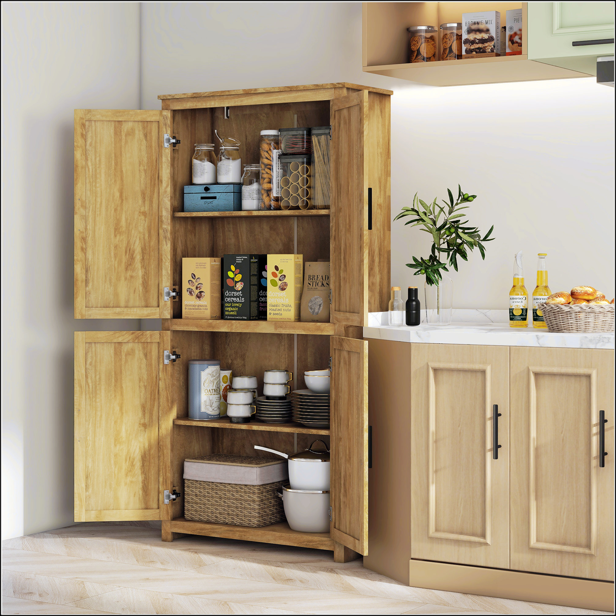 Bay Isle Home™ 64" Rattan Kitchen Storage Cabinet With Adjustable Shelf ...