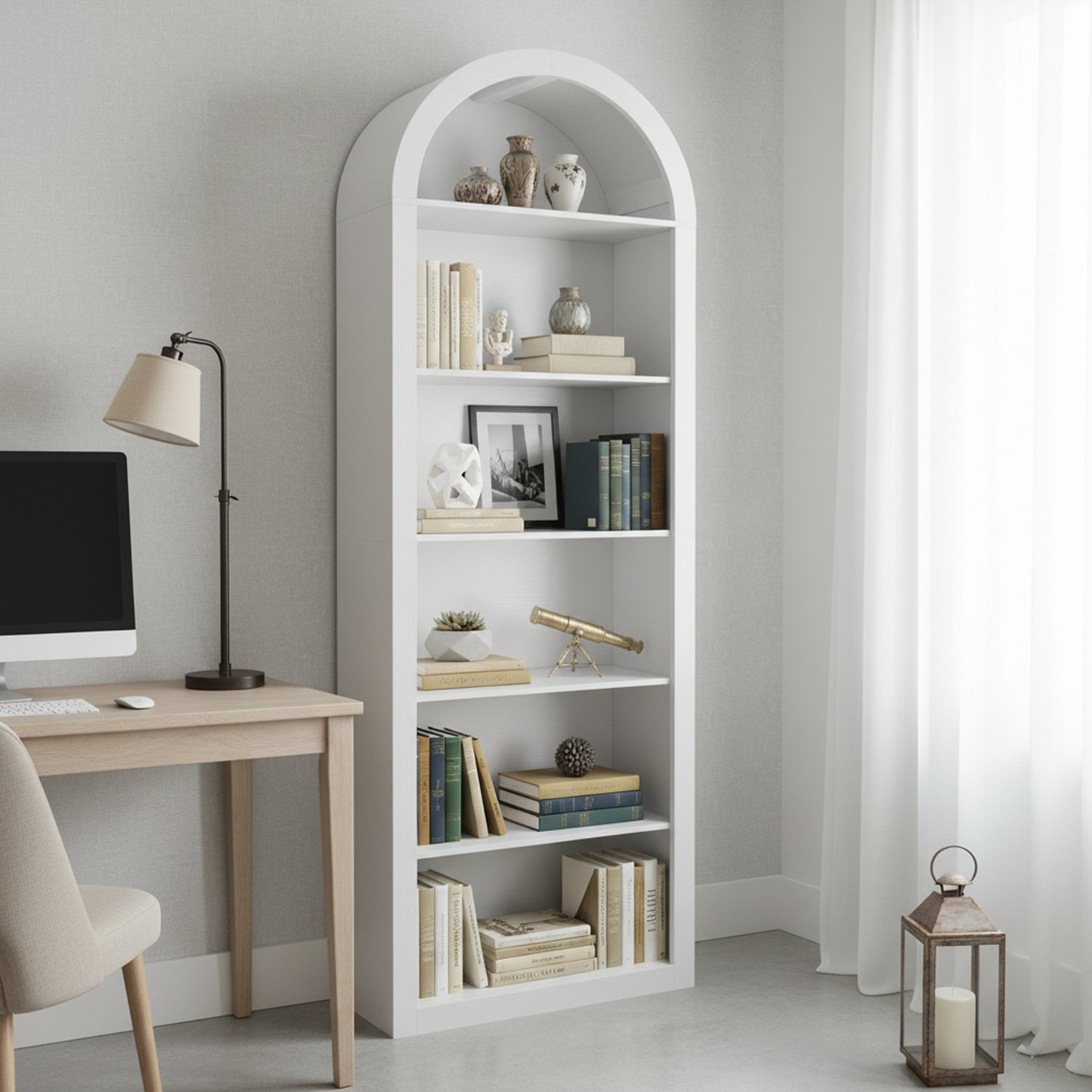 Wrought Studio™ 75.2" Tall Arched Bookshelf, 6-Tier Modern Bookcase ...