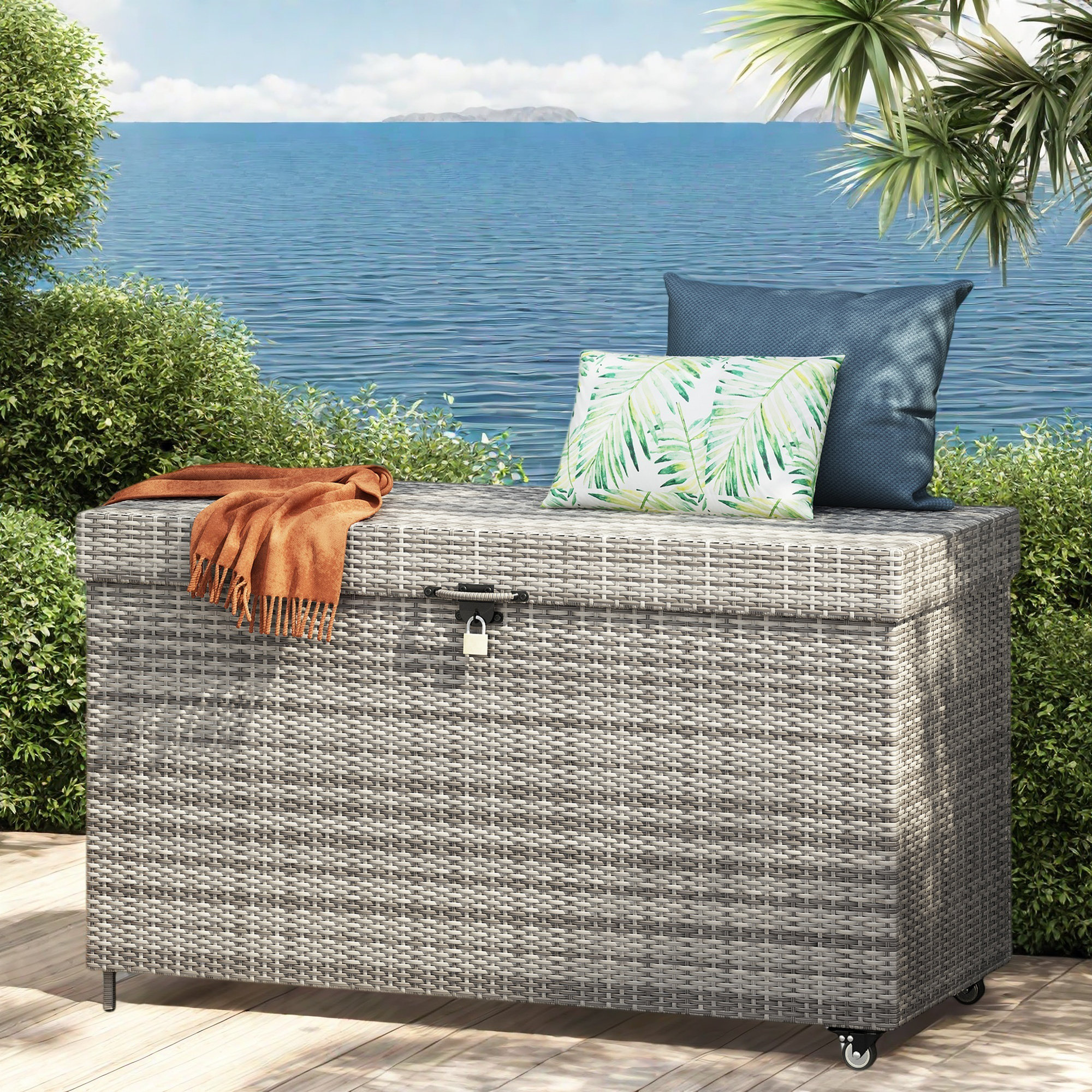 Urbanuniteusa 200 Gallon All-weather Outdoor Wicker Deck Box With ...