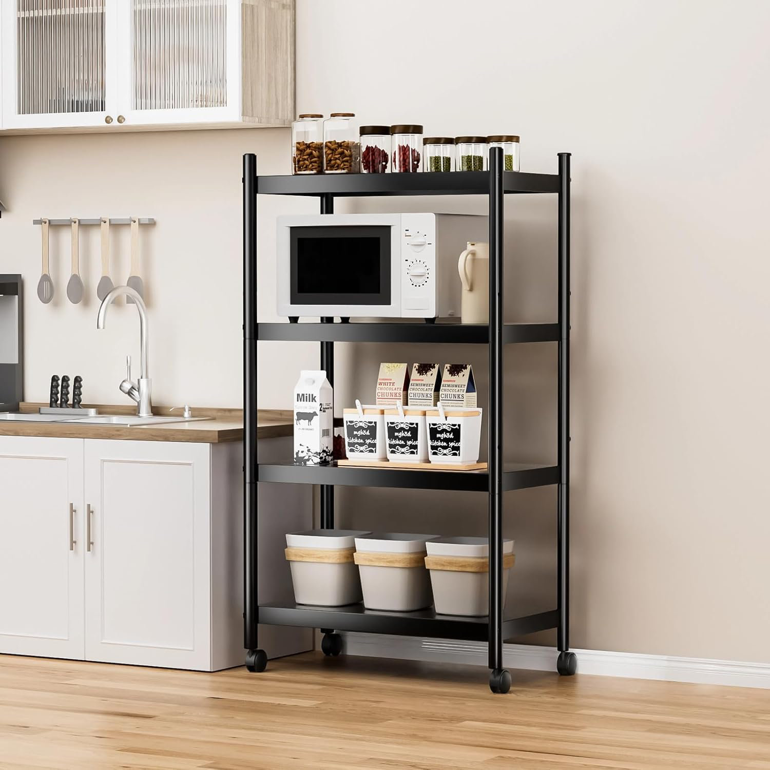 Brayden Studio® Heavy Duty 4-Tier Mobile Metal Storage Rack With Roller ...