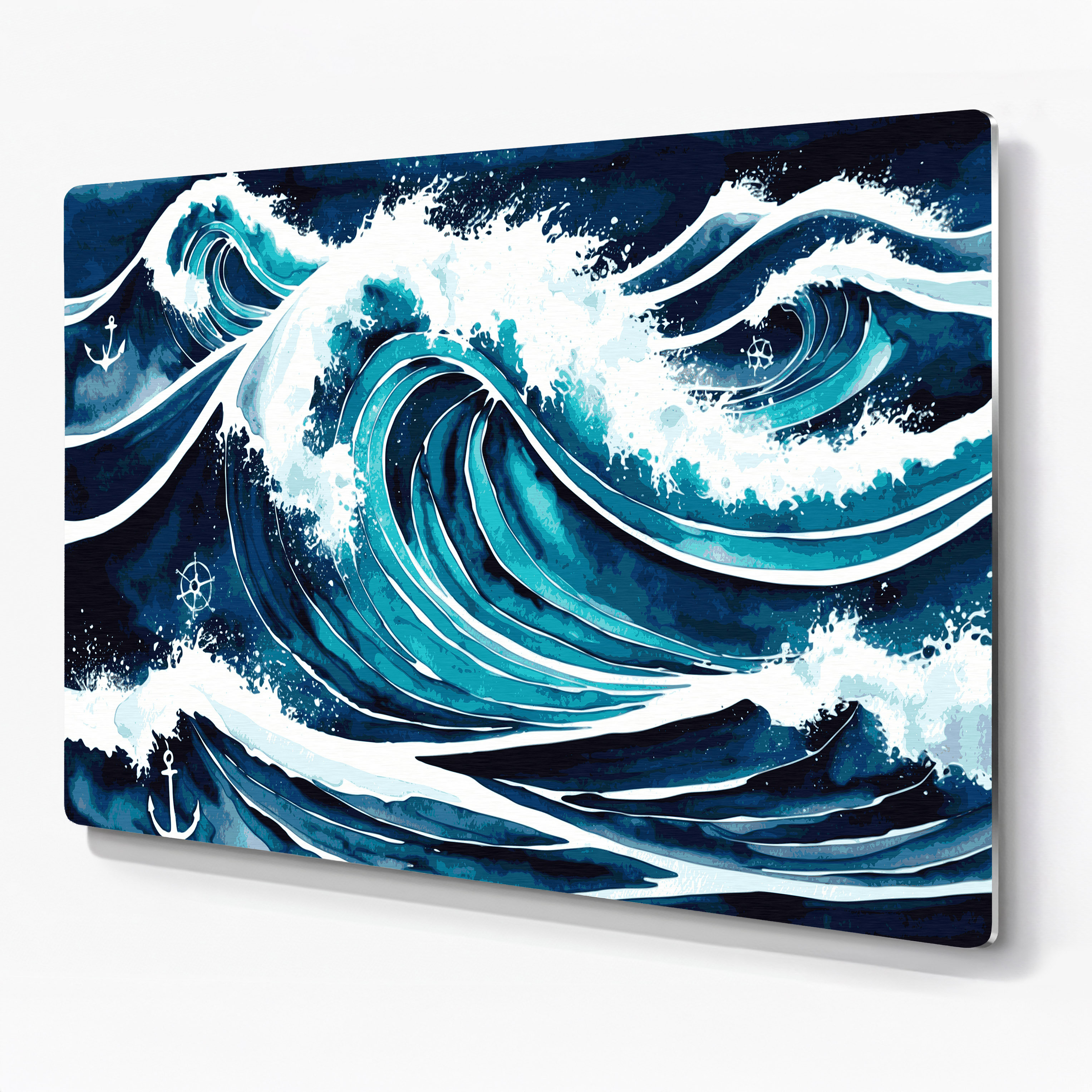 Orren Ellis Nautical Waves patterns Blue Metal Wall Art | Wayfair