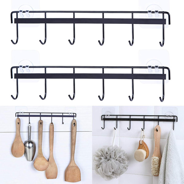 Ebern Designs 2 Pack Kitchen Adhesive Wall Hooks Rack Rail, Space ...