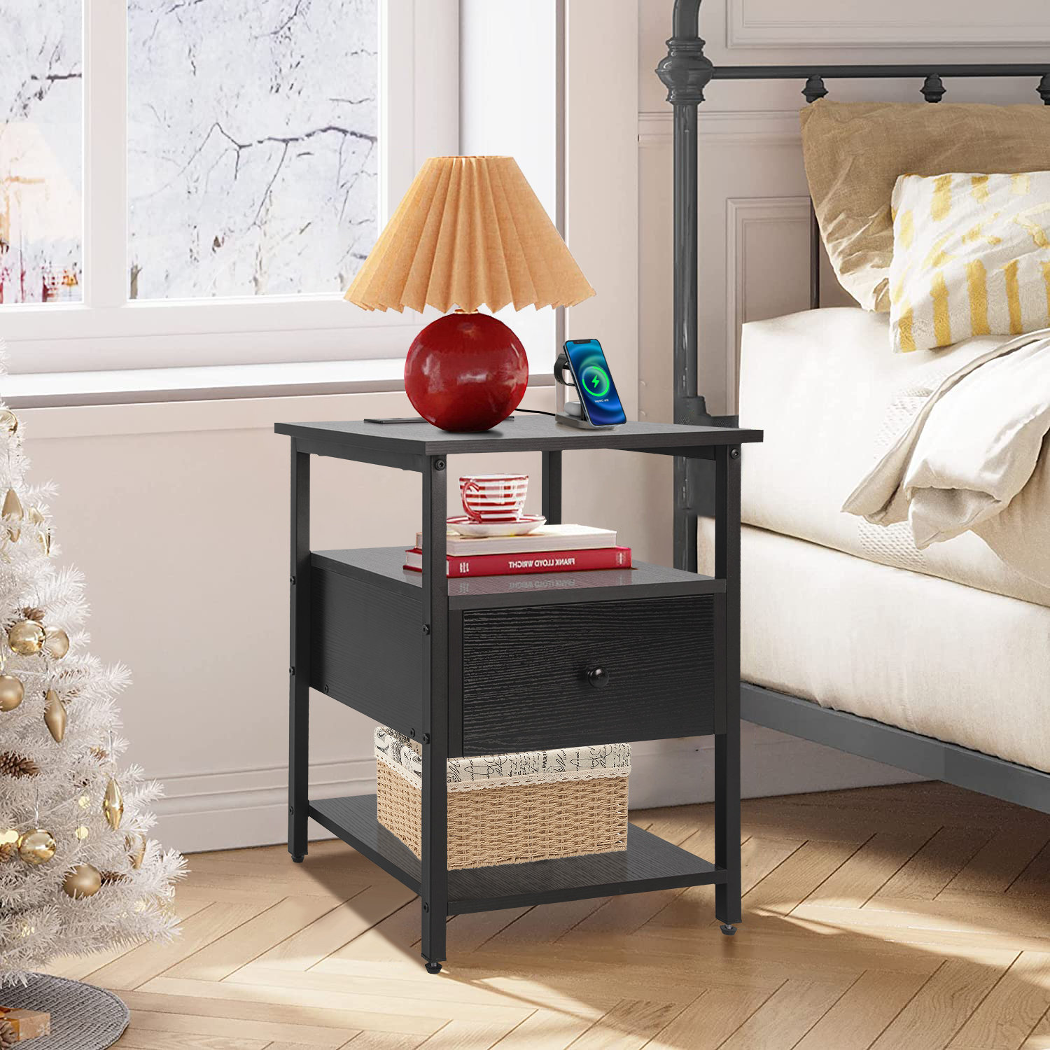 Ebern Designs Nightstand With 1 Drawer End Table With Open Wood Shelf ...