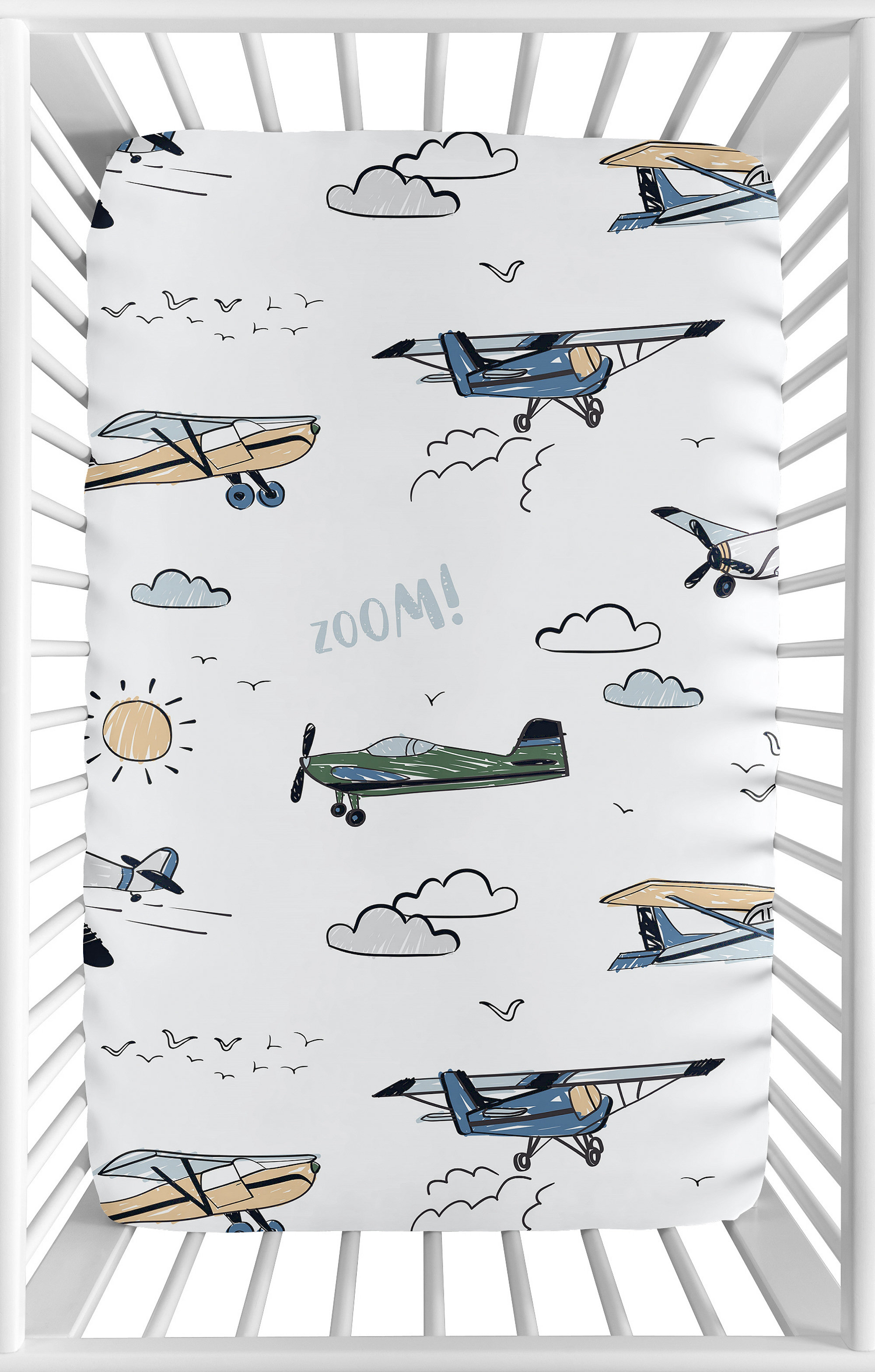 Sweet Jojo Designs Airplane Green and Blue Fitted Mini Crib Sheet by ...