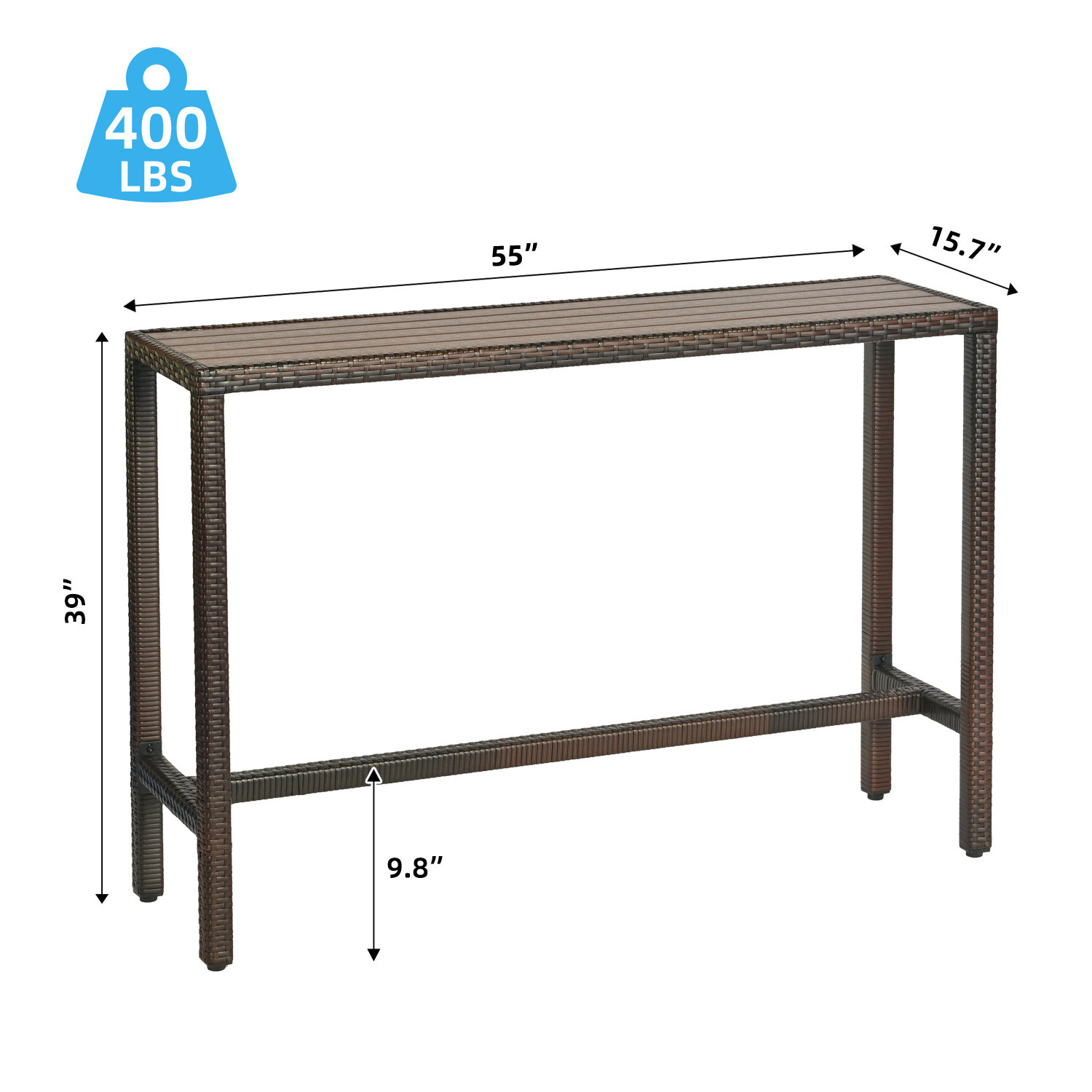 Latitude Run® Outdoor Bar Table Patio Bar Height Outdoor Table 55" Long ...