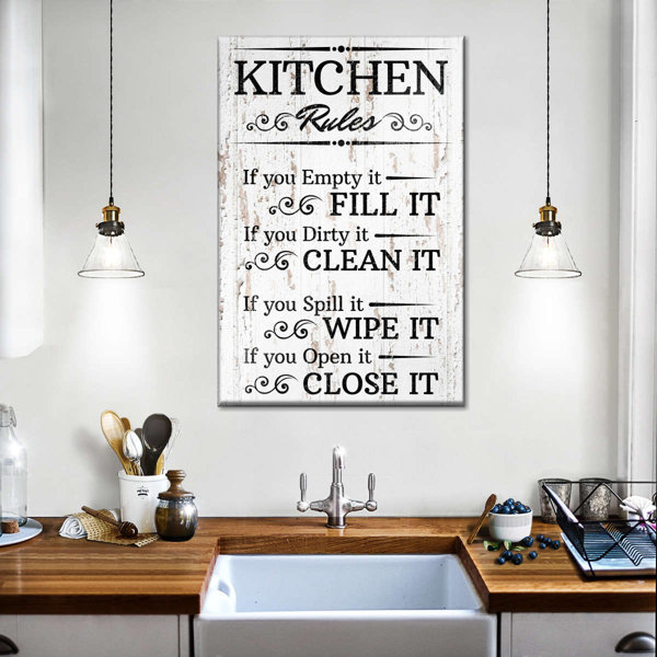 Gracie Oaks Clean Kitchen Sign On Canvas Print | Wayfair